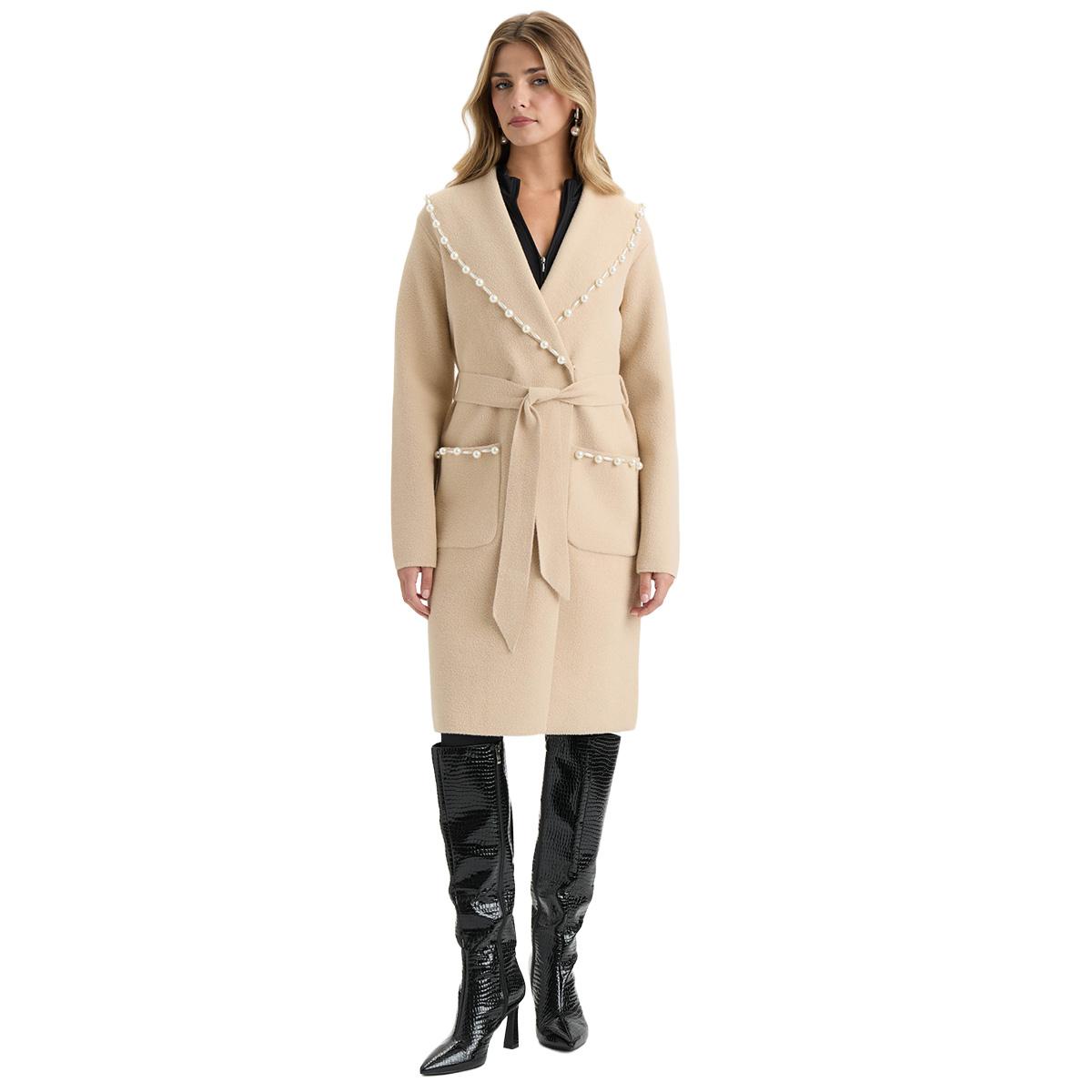 Click here for Womens NVLT Shawl Collar Coatigan with Pearl Trim prices