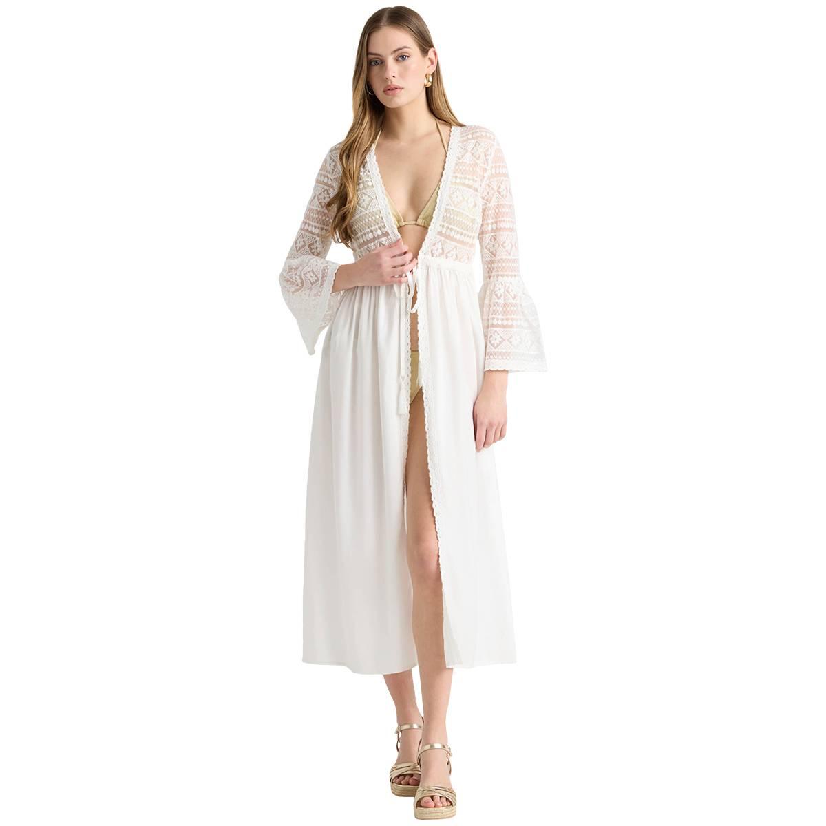 Click here for Womens NVLT Flounce Sleeve Lace Tie Wrap Swim Cove... prices