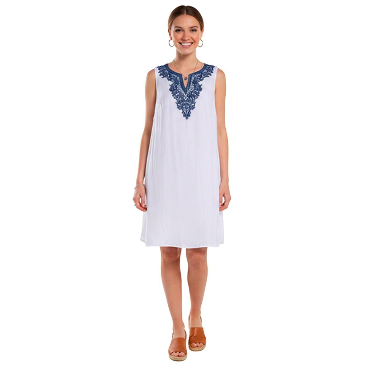 Click here for Womens Harper 241 Sleeveless Gauze Lace Trim Shift... prices