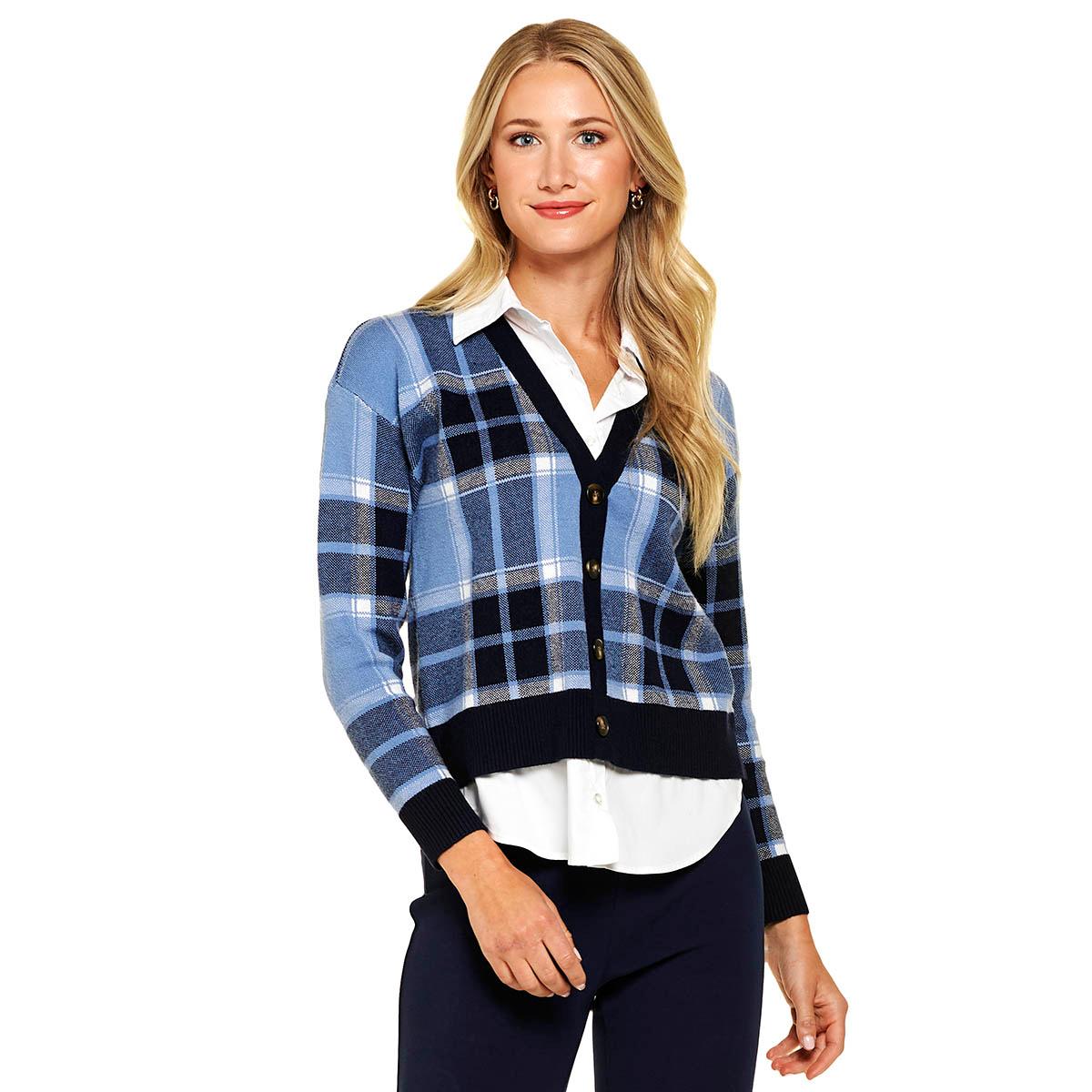 Click here for Womens Ninety Clothing Plaid Two in One Button Dow... prices