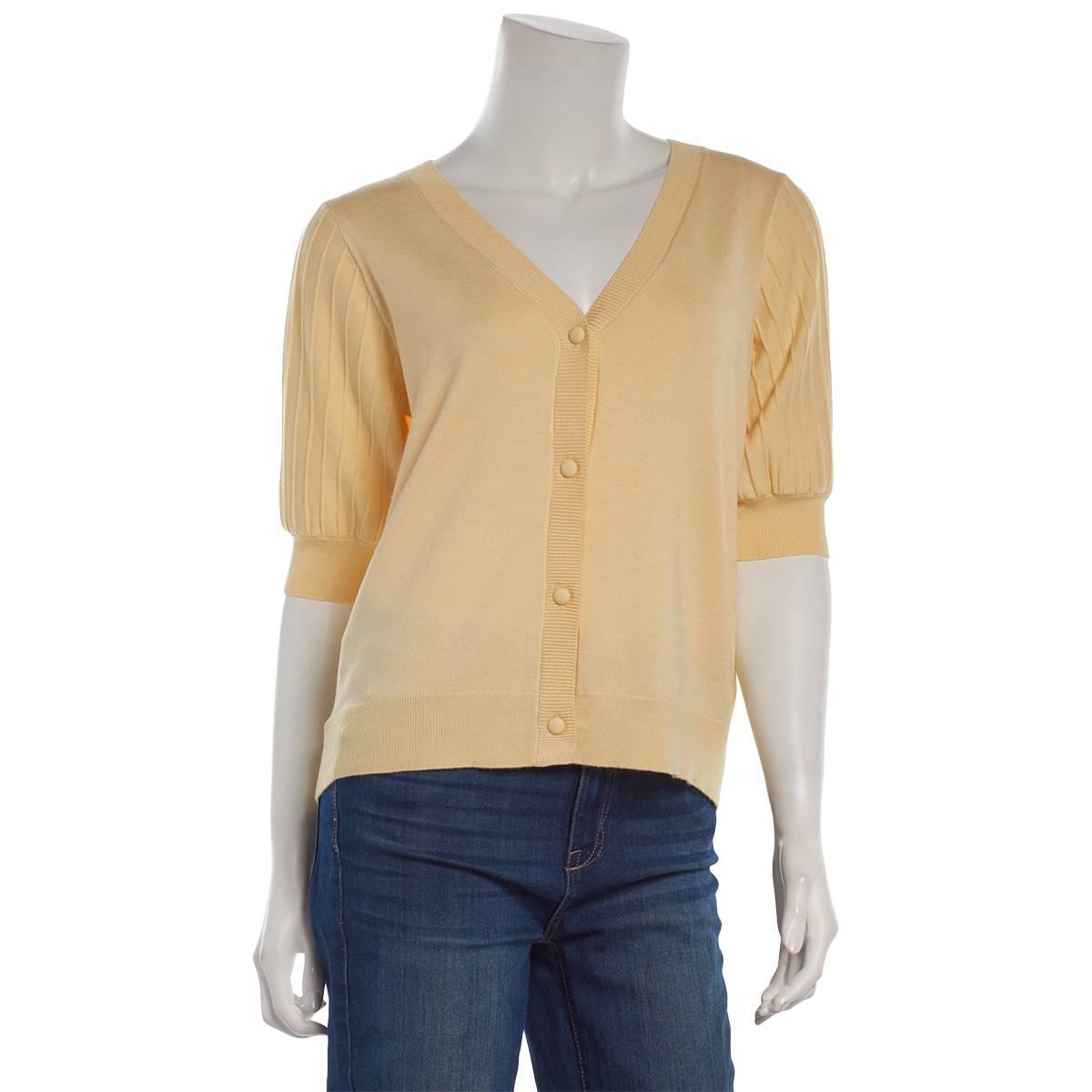 Click here for Petite Ninety Clothing Elbow Sleeve V Neck Button... prices