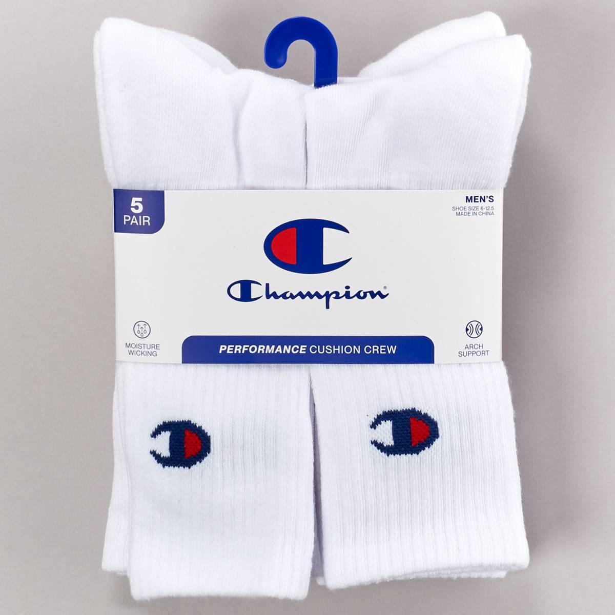 Click here for Mens Champion(R) 5pk. Crew Socks - White prices