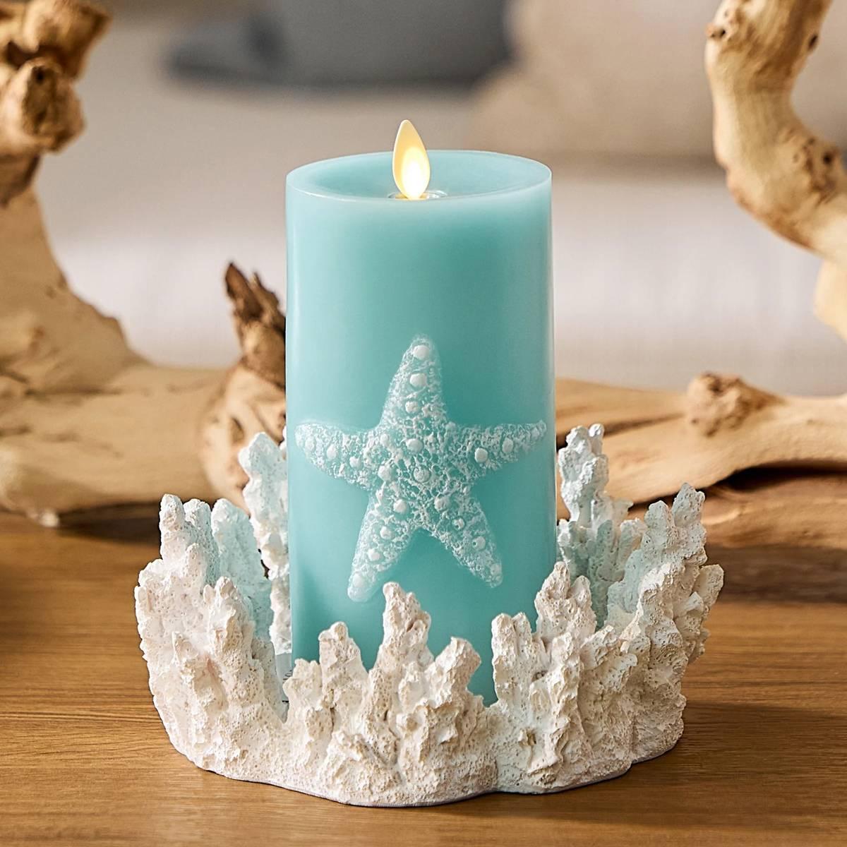Click here for Soft Teal Embossed Starfish Pillar Candle - 3x6.5 prices