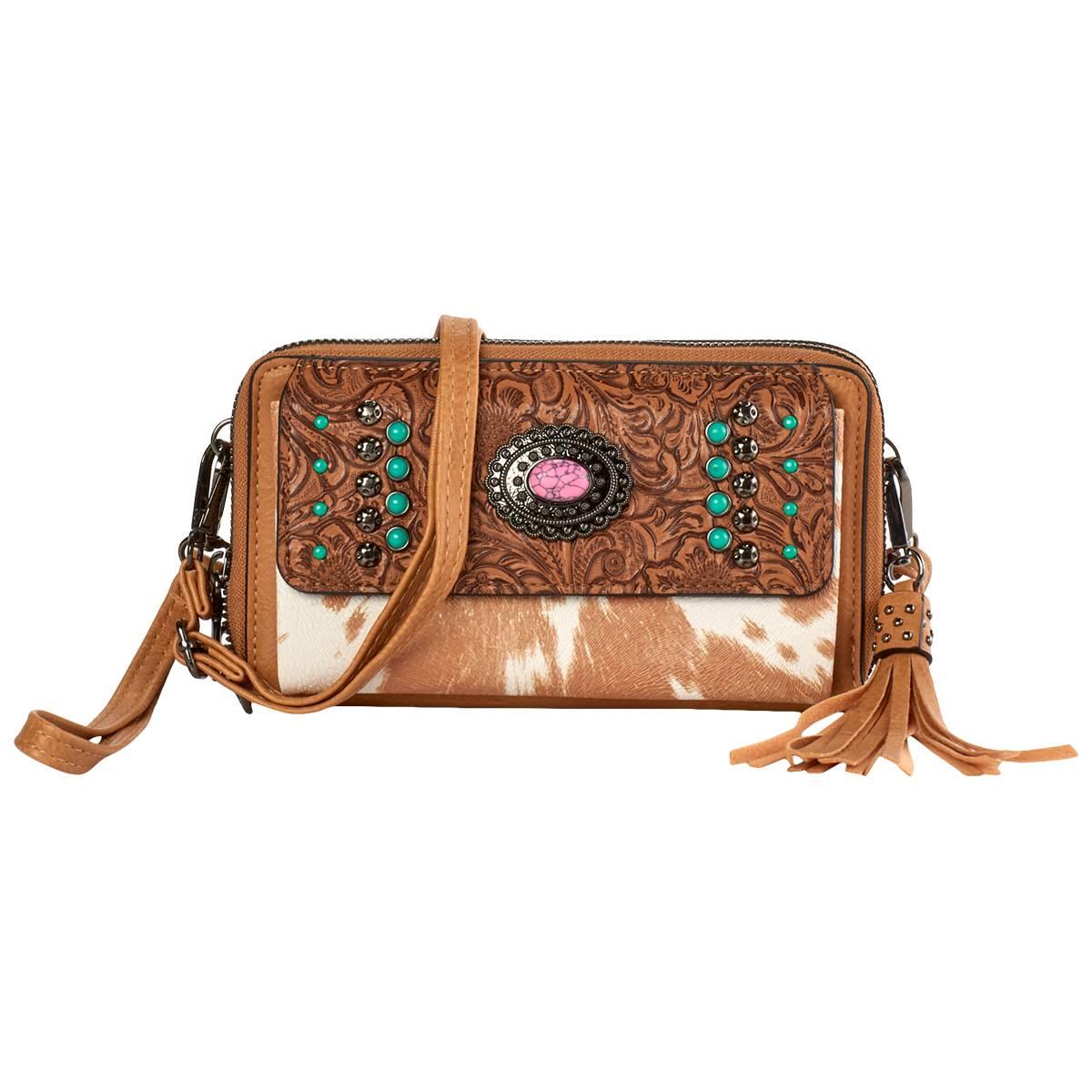 Click here for Womens Sam & Hadley Tooled Cow Crossbody Wallet prices