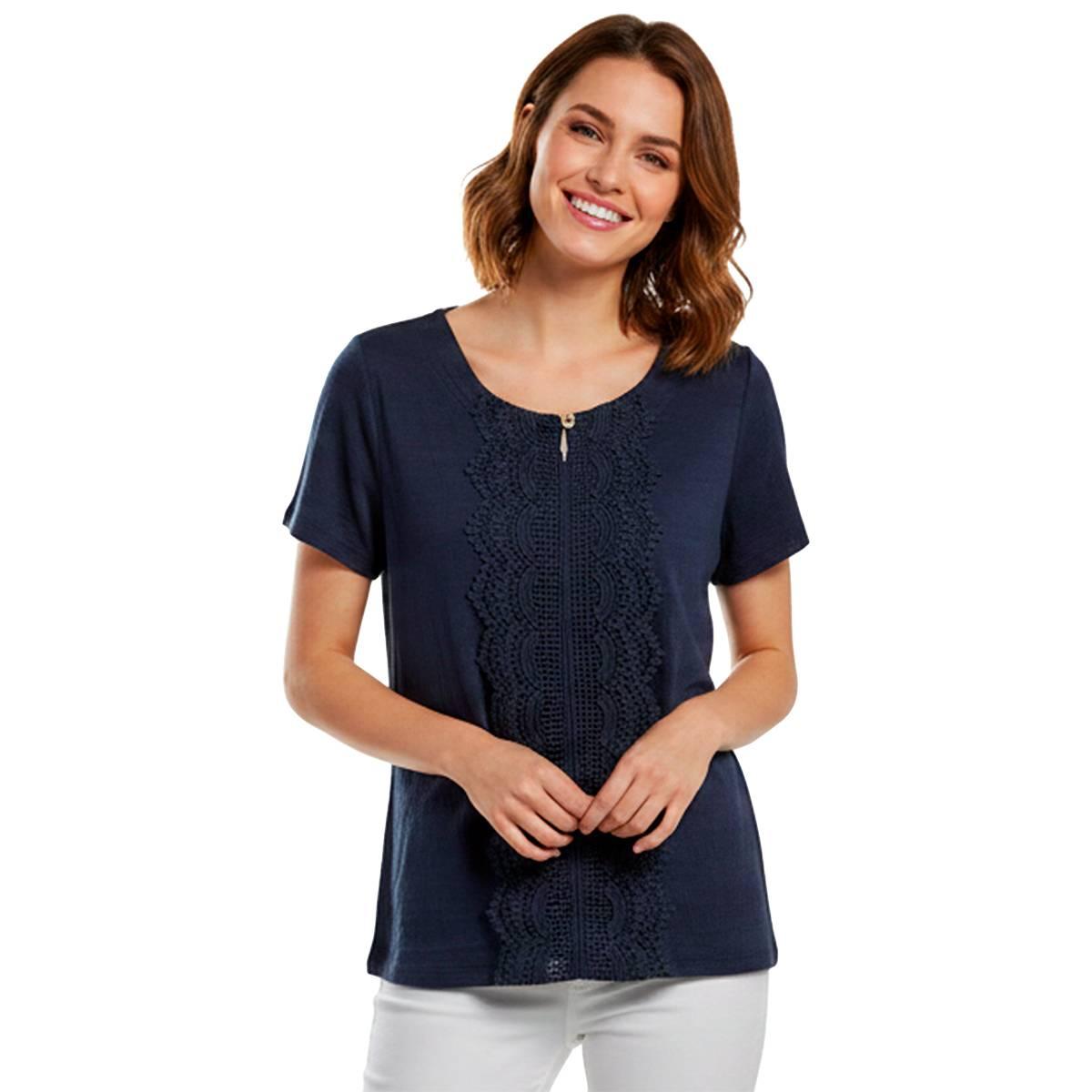 Click here for Womens Thomas & Oliva Short Sleeve Keyhole Neck La... prices