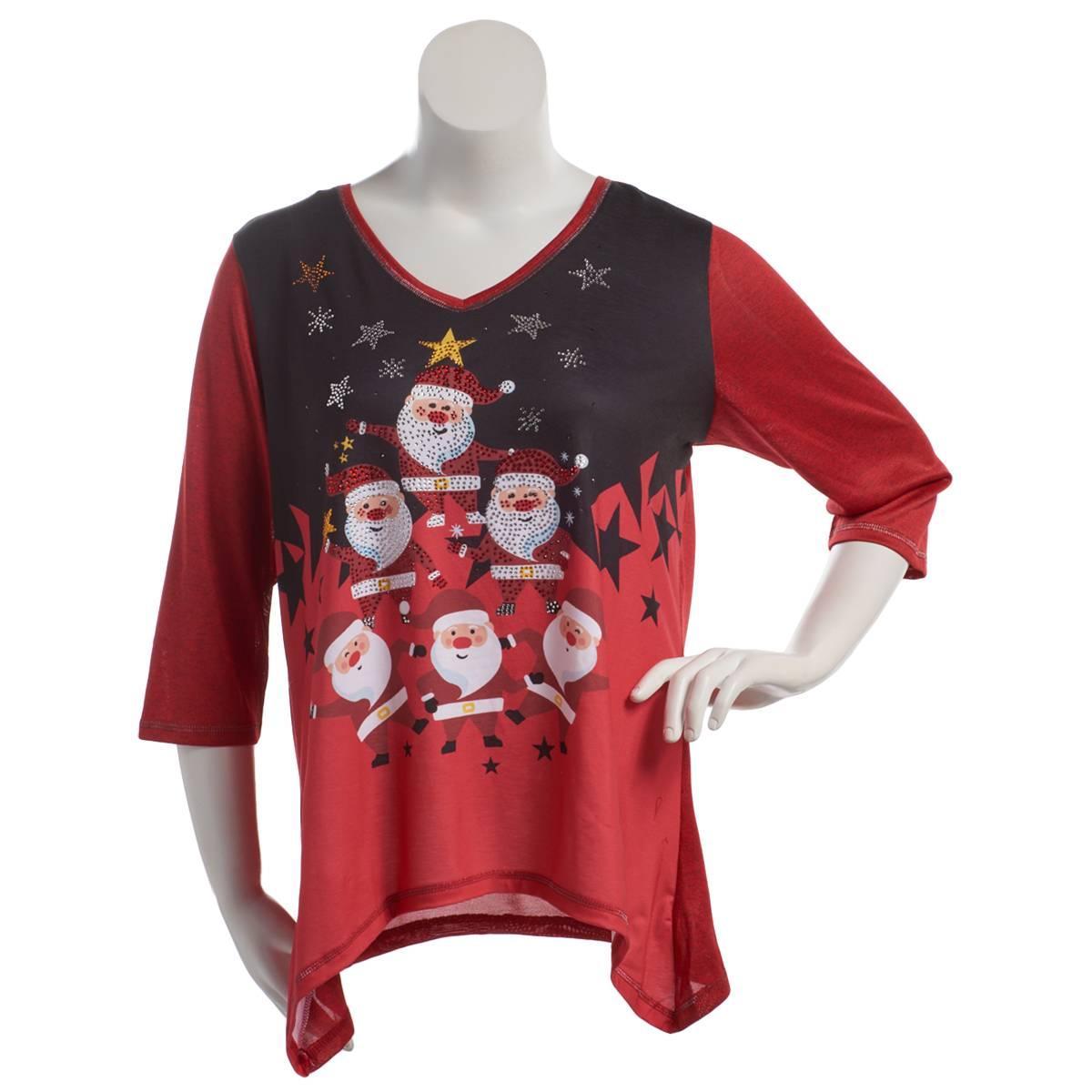 Click here for Plus Size Onque 3/4 Sleeve V-Neck Santa Claus and... prices