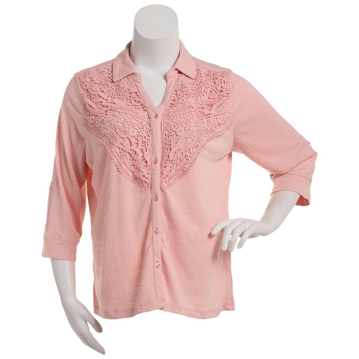 Click here for Plus Size Onque 3/4 Sleeve Y-Neck Button Front Cro... prices