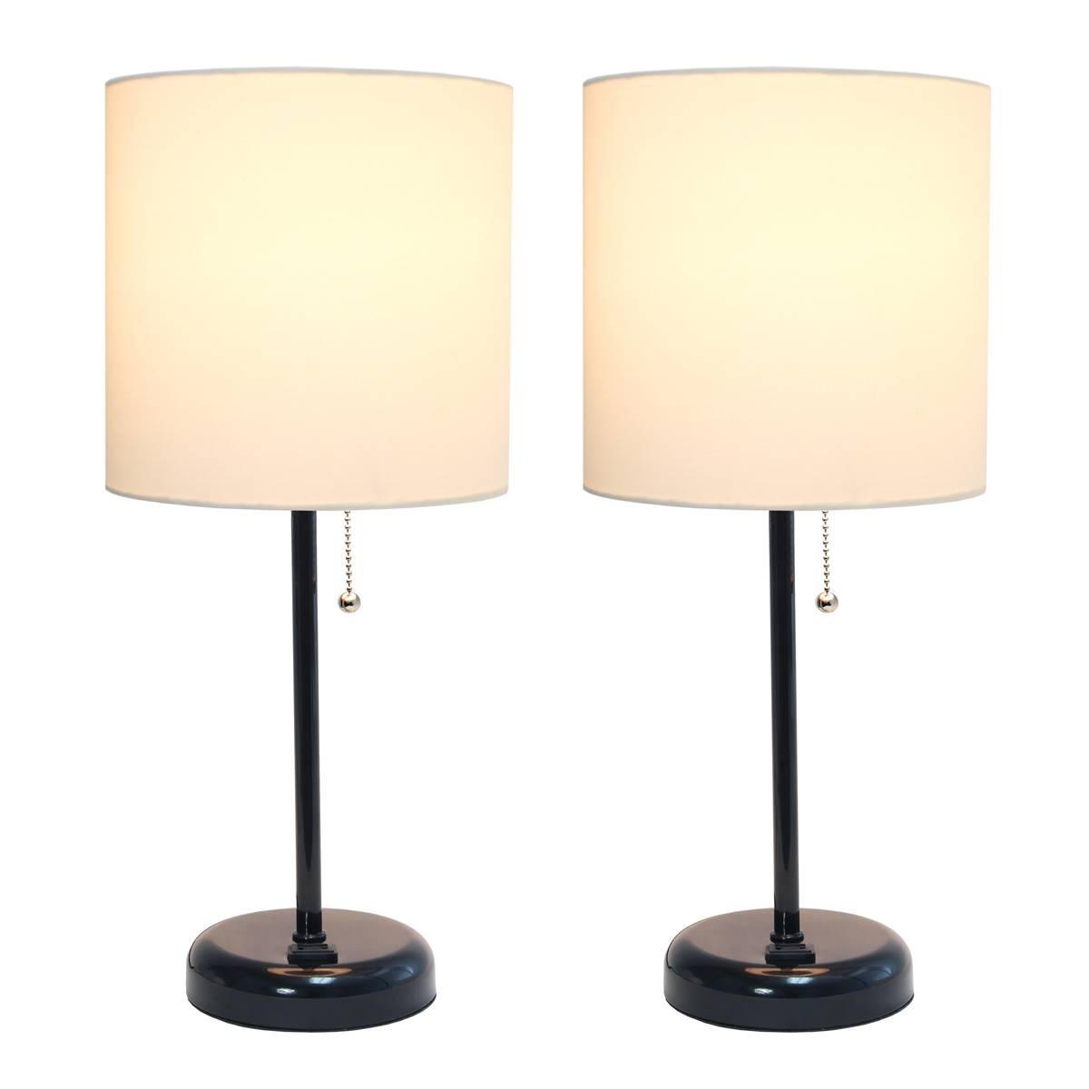 LimeLights Stick Lamp with Charging Outlet  Set of 2 - Black  White
