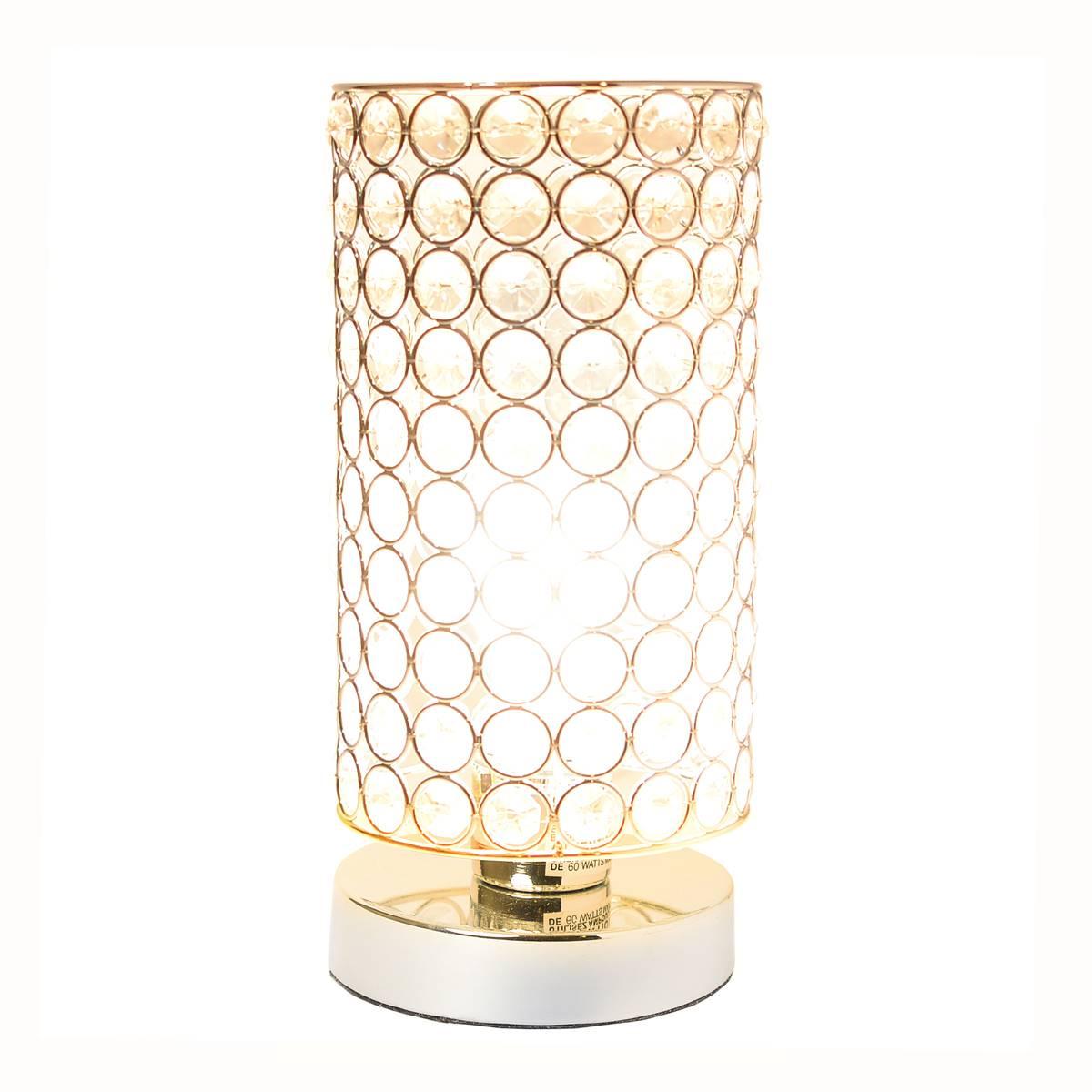 Elegant Designs Elipse Crystal Bedside Nightstand Cylindrical Uplight Table Lamp - Chrome