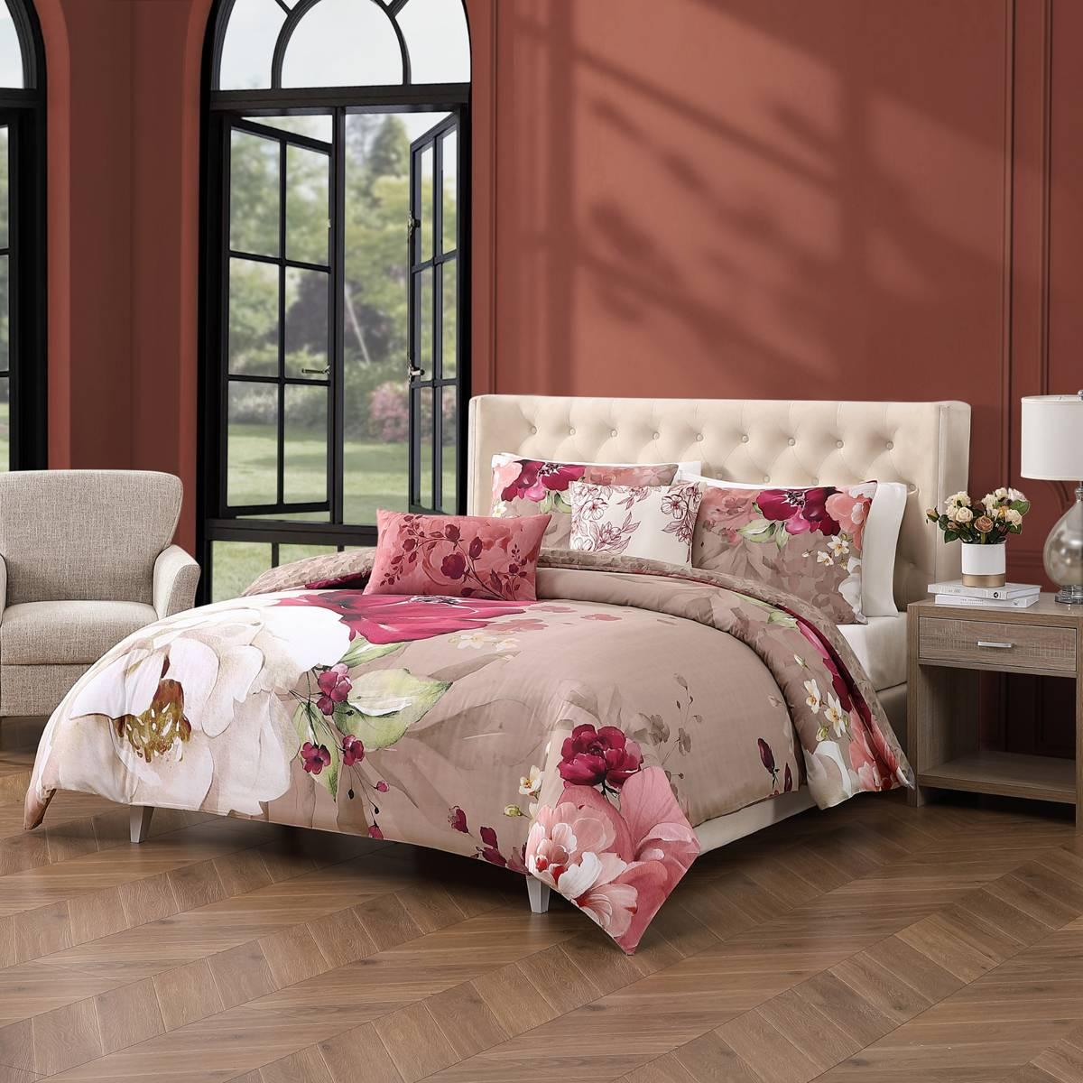 Bebejan Florence Bedding 220 Thread Count 100 Cotton 5 Piece Queen Size Reversible Comforter Set - Sand