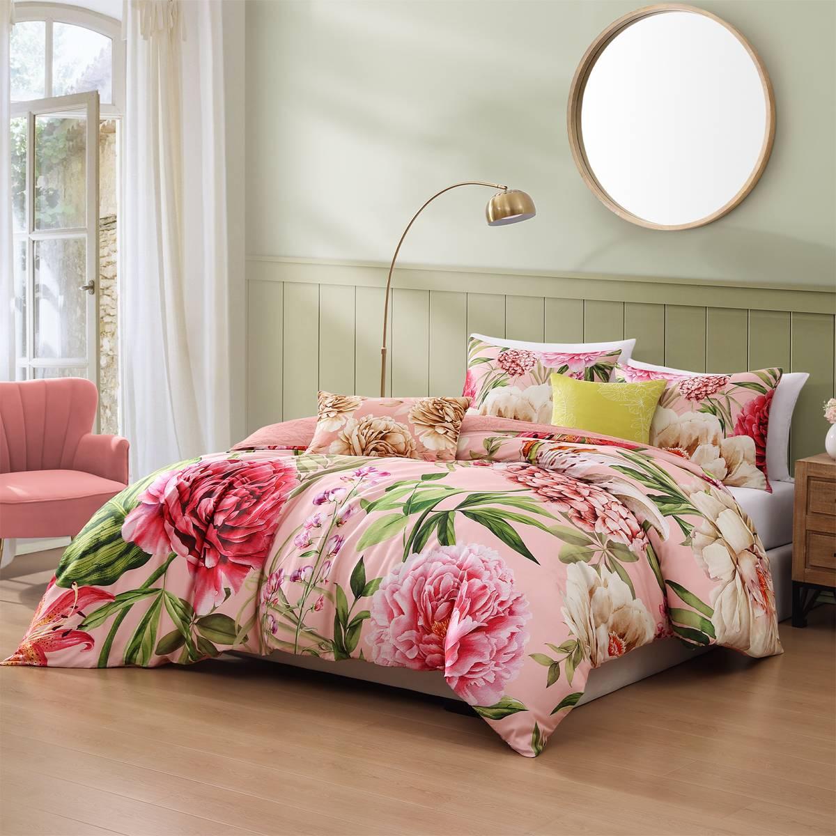 Bebejan Spring Forever Bedding 100 Cotton Sateen 5 Piece Queen Size Reversible Comforter Set - Pink
