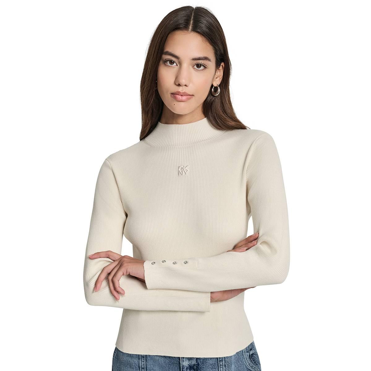 Dkny Jeans Womens Rib Long Sleeves Slim Fit Sweater - Eggnog