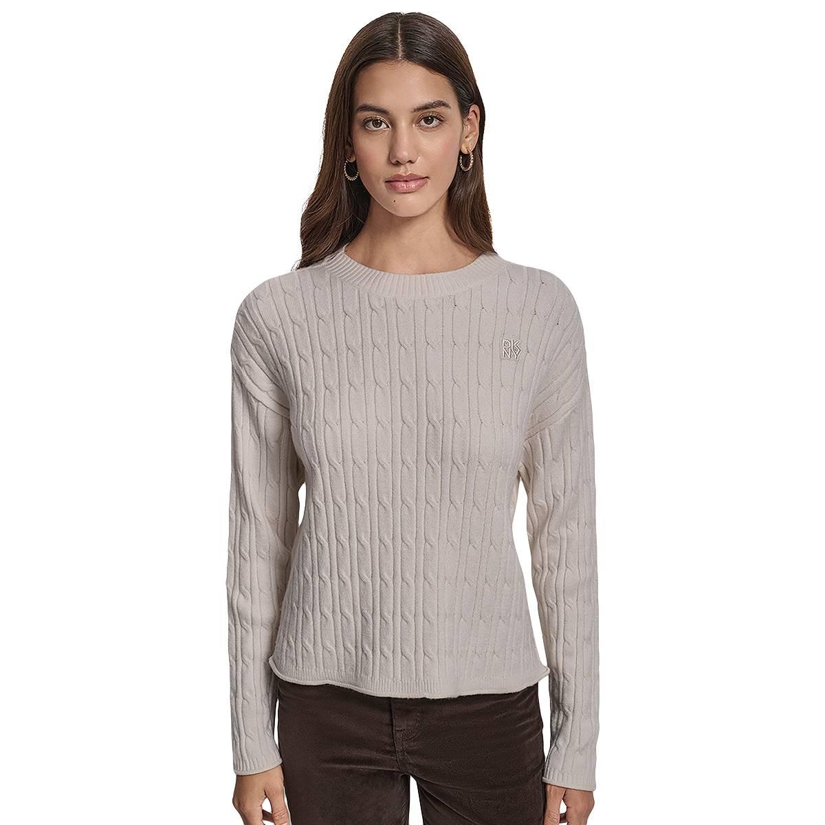 Click here for Womens DKNY Long Sleeve Roll Hem Cable Knit Sweate... prices
