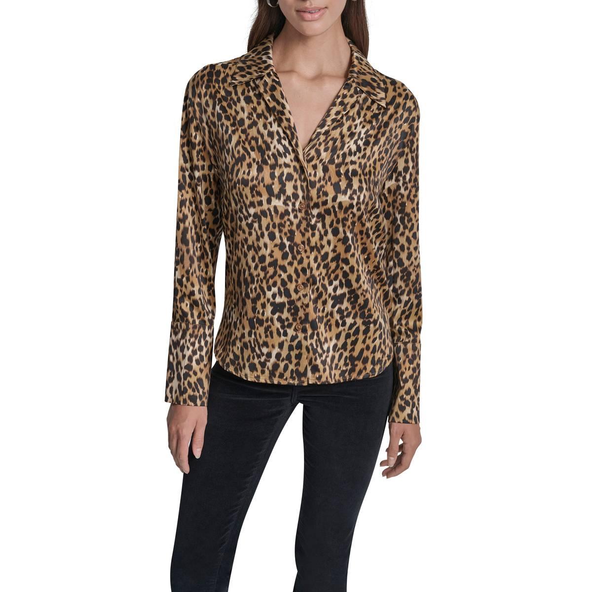 Click here for Womens DKNY Long Sleeve Cheetah Button Front Blous... prices