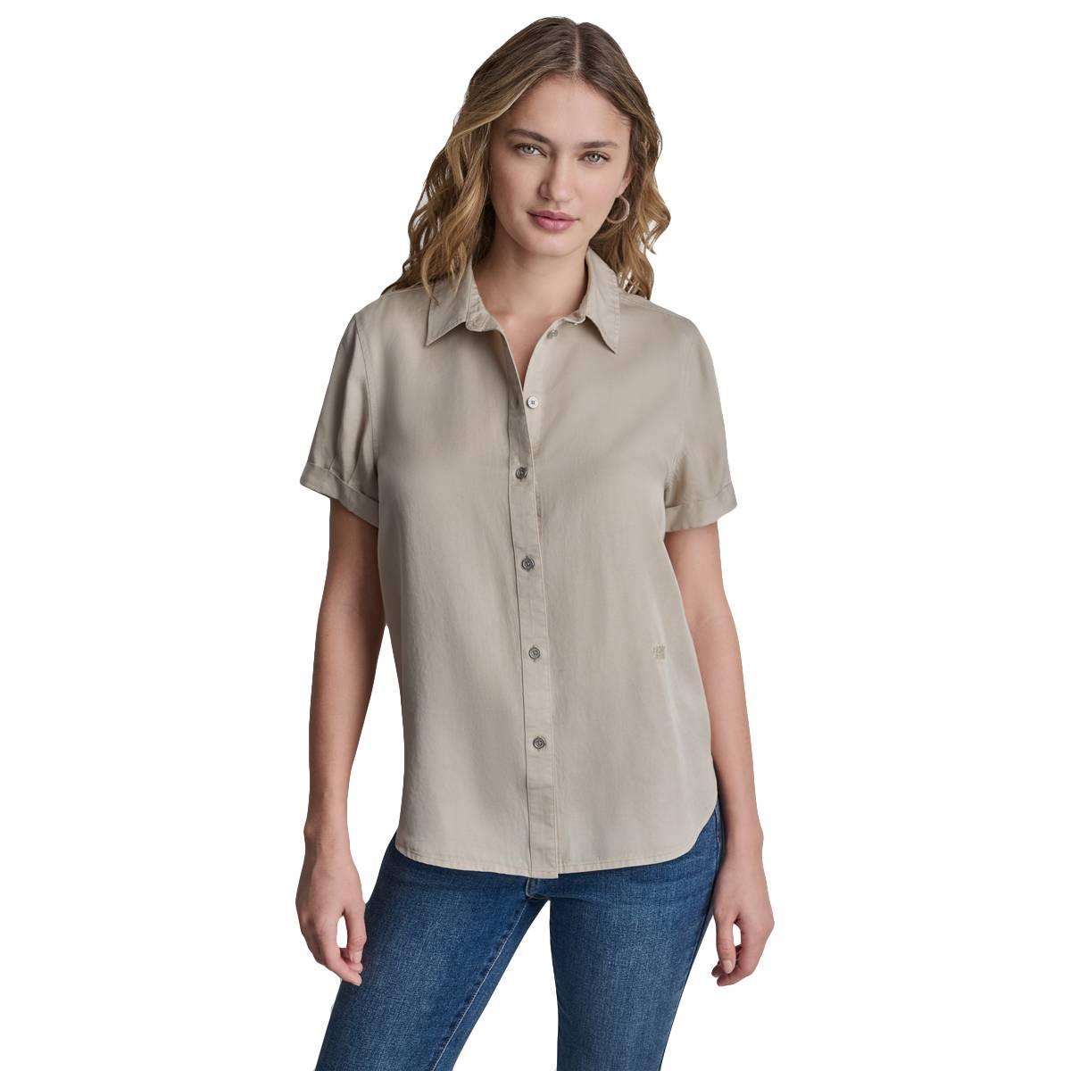 Click here for Womens DKNY Jeans Short Sleeve Solid Casual Button... prices