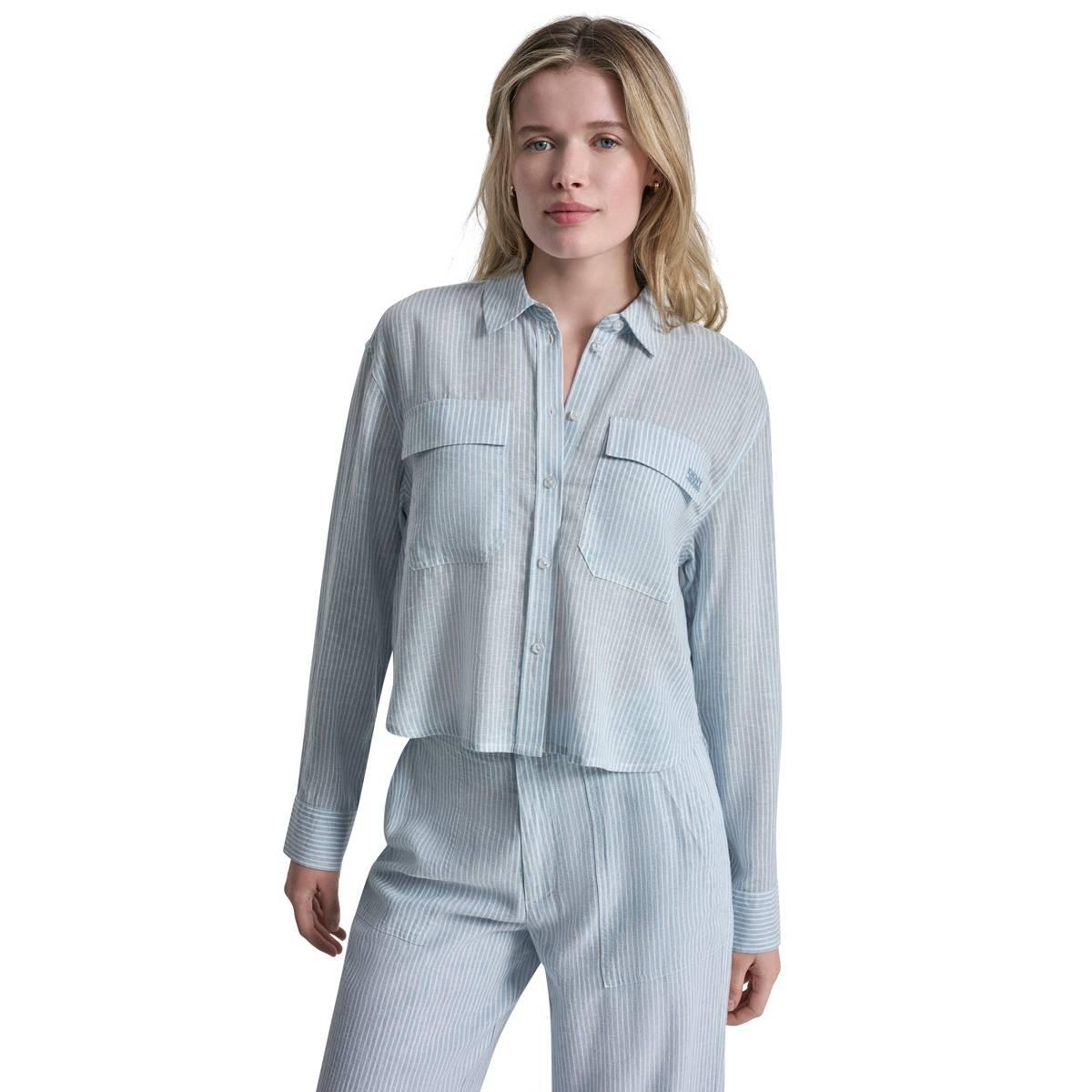 Click here for Womens DKNY Long Sleeve Stripe Button Front Blouse prices