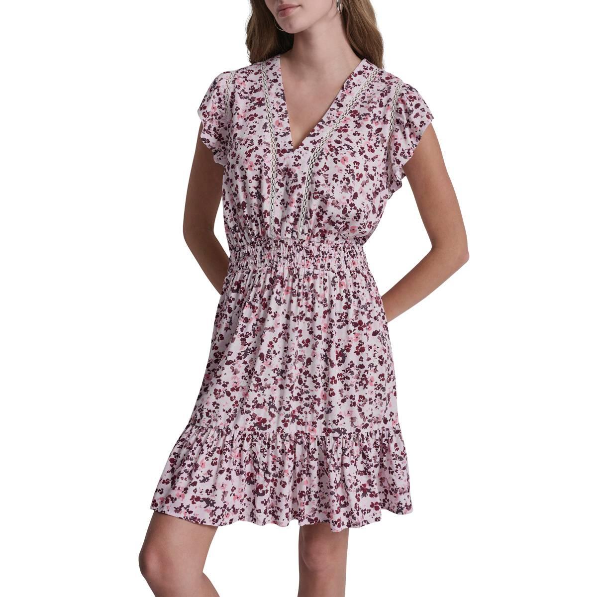 Click here for Womens DKNY Cap Sleeve Smocked Waist V Neck A-Line... prices