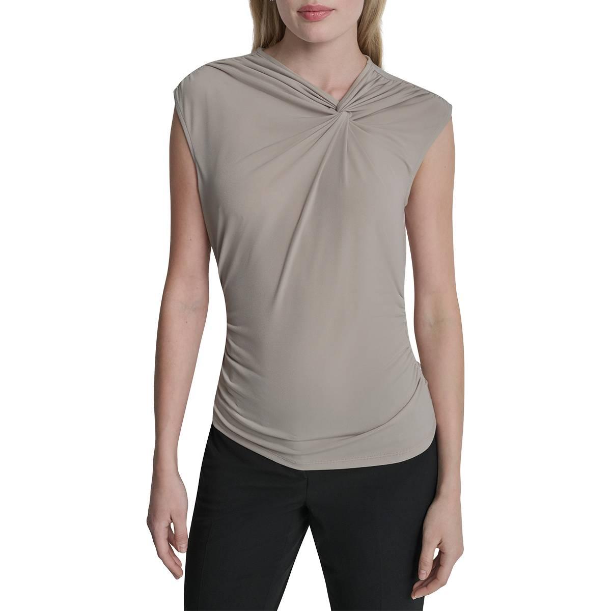 Click here for Womens DKNY Sleeveless Ruched Knot Front Solid Blo... prices