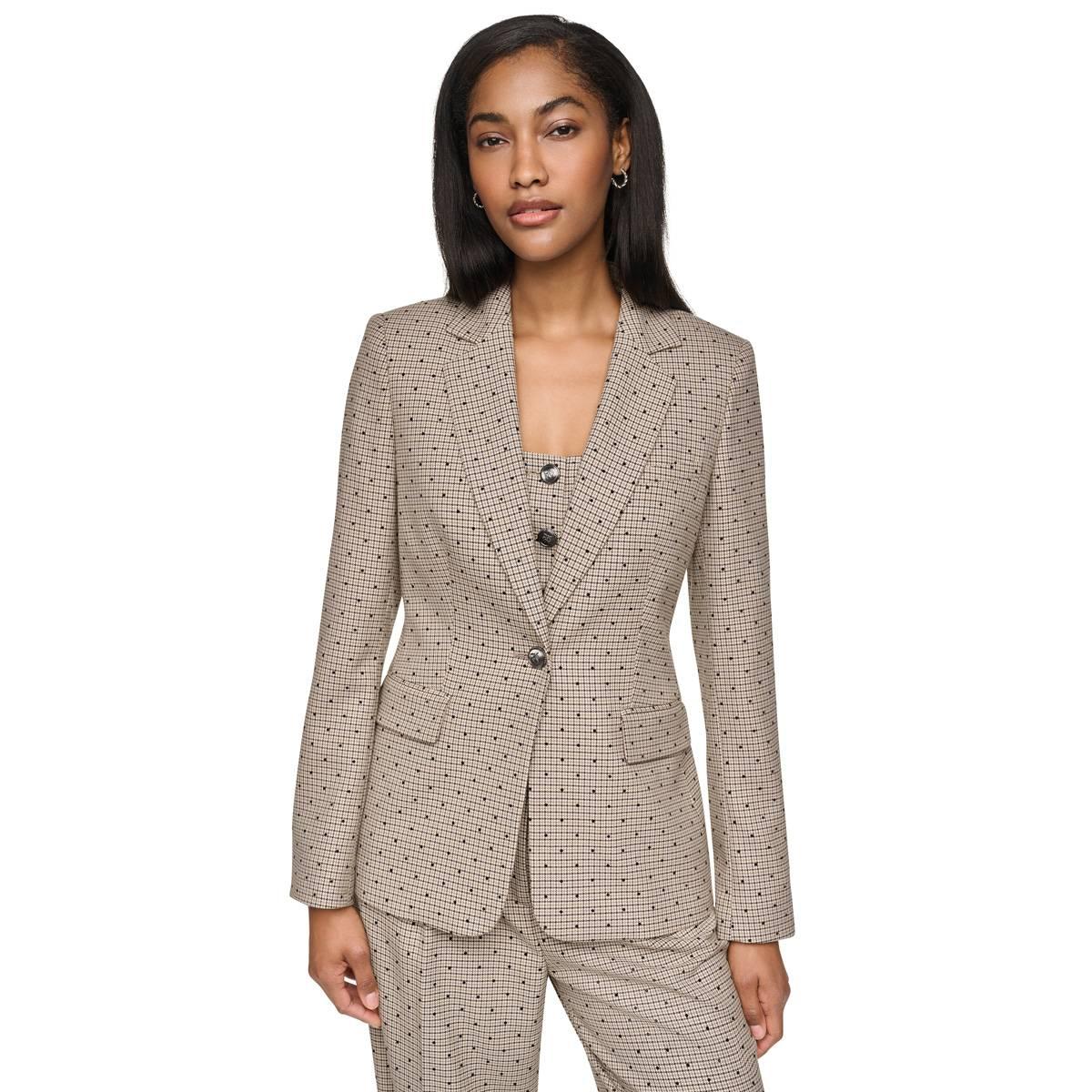 Click here for Womens DKNY Long Sleeve Embellished Houndstooth Bl... prices