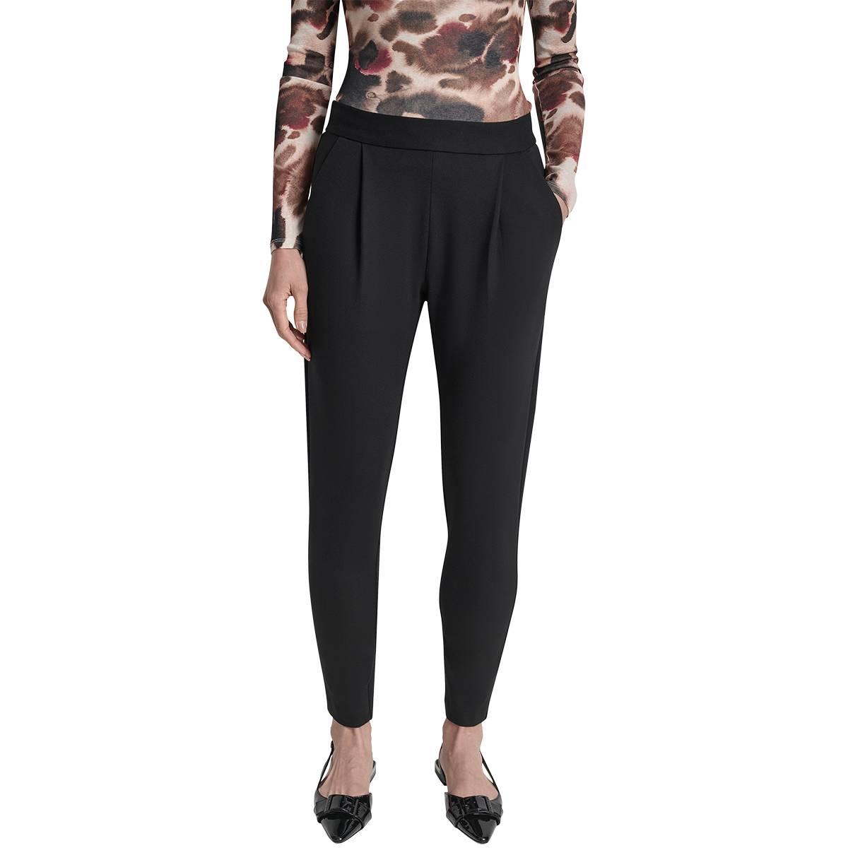 Dkny Womens Double Pleated Ponte Mid Rise Ankle Pants - Black