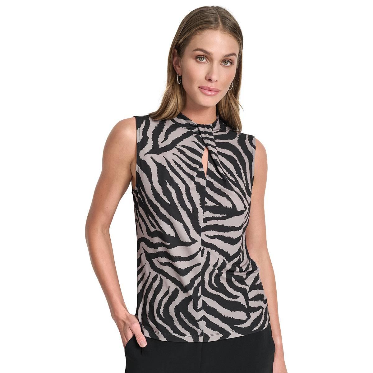 Click here for Womens DKNY Sleeveless Zebra Knot Keyhole Neck Blo... prices