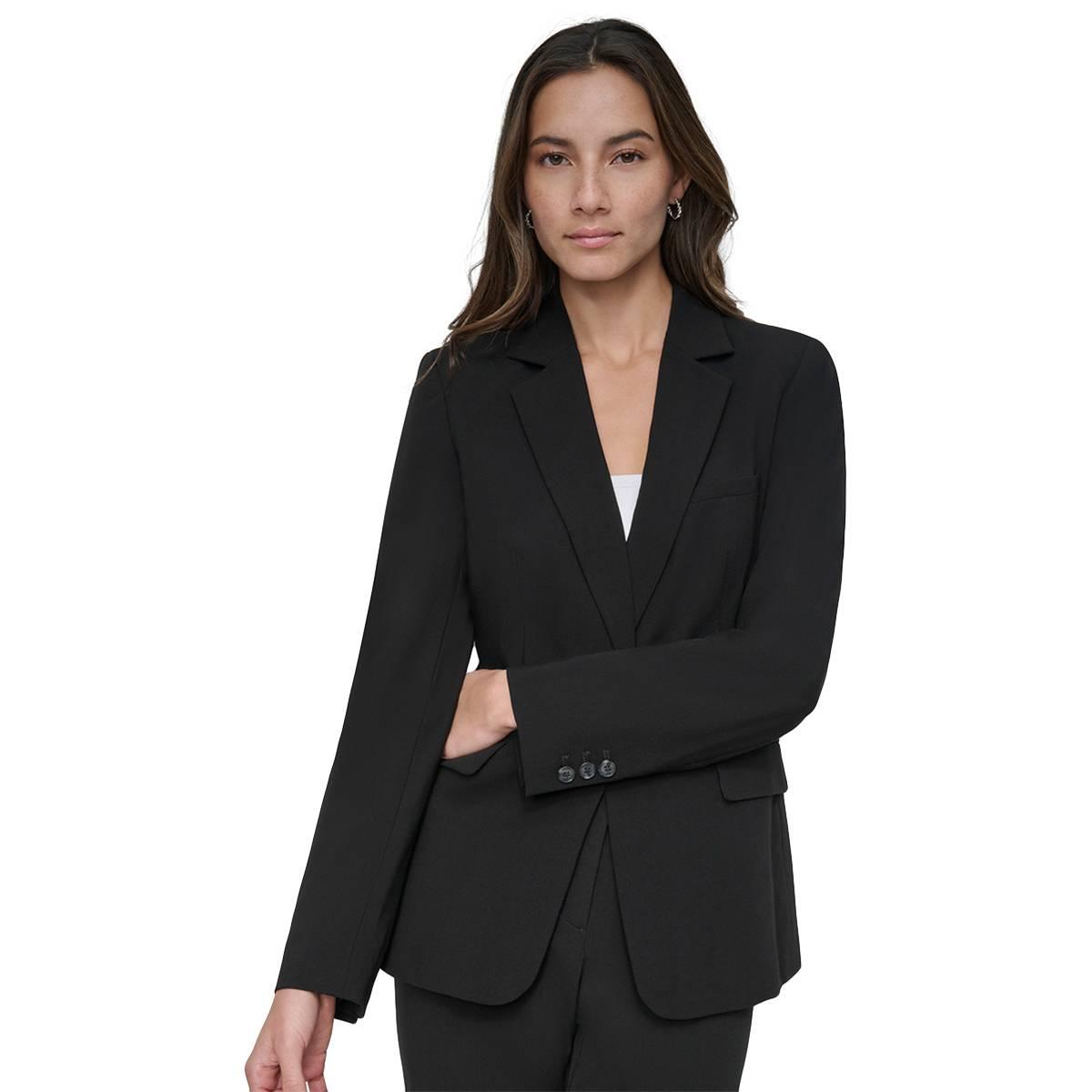 Dkny Womens Notch-Collar One-Button Long Sleeve Blazer Jacket - Black