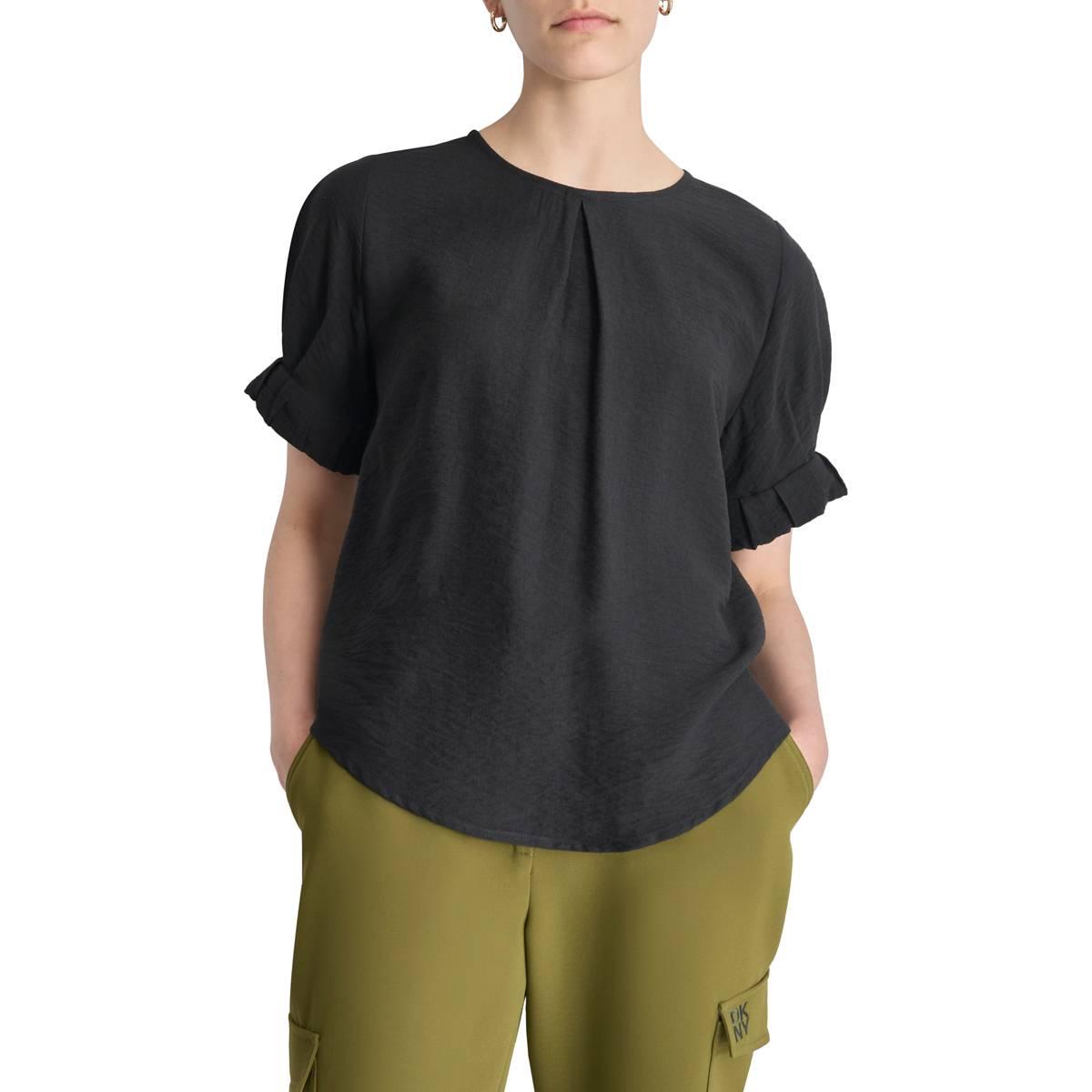 Click here for Womens DKNY Short Roll Sleeve Solid Crinkle Blouse prices