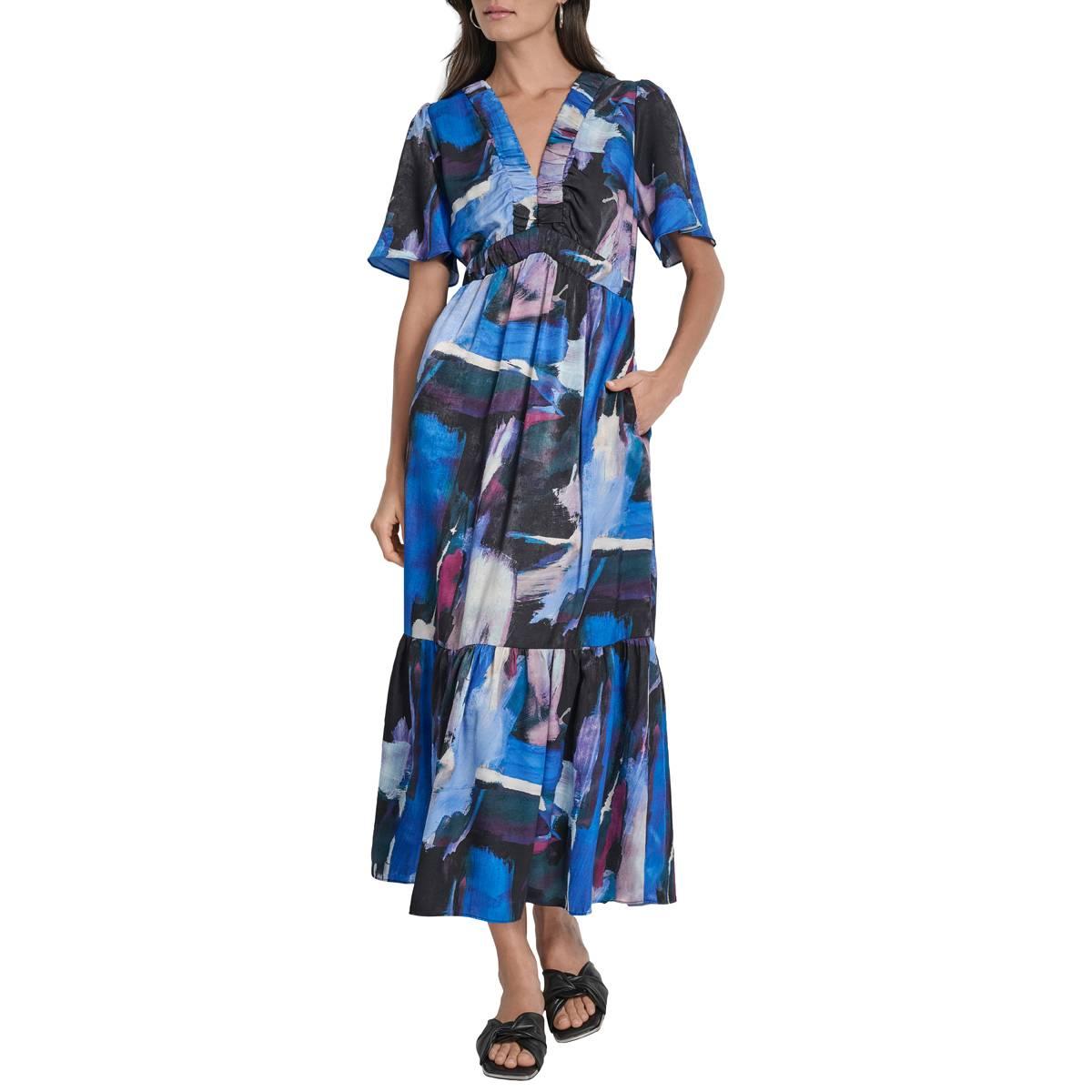 Click here for Womens DKNY Short Sleeve V Neck Brushstroke Maxi D... prices