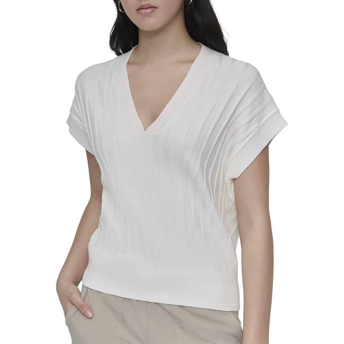 Click here for Womens DKNY Cap Sleeve Wide V Neck Rib Knit Sweate... prices