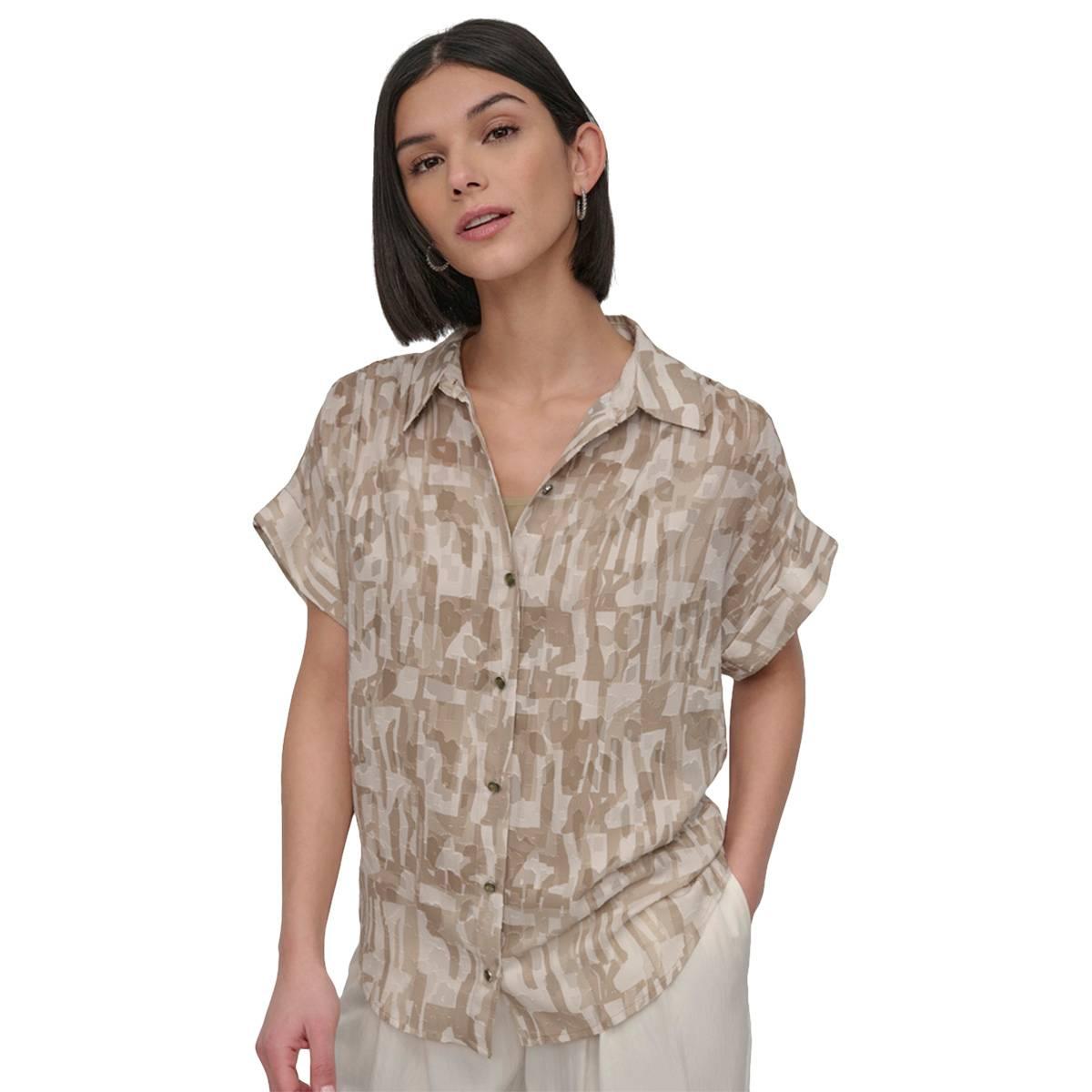 Click here for Womens DKNY Short Sleeve City Burnout Button Front... prices