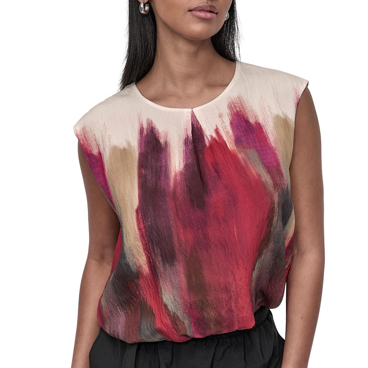 Womens DKNY Sleeveless Brushstroke Round Neck Bubble Blouse
