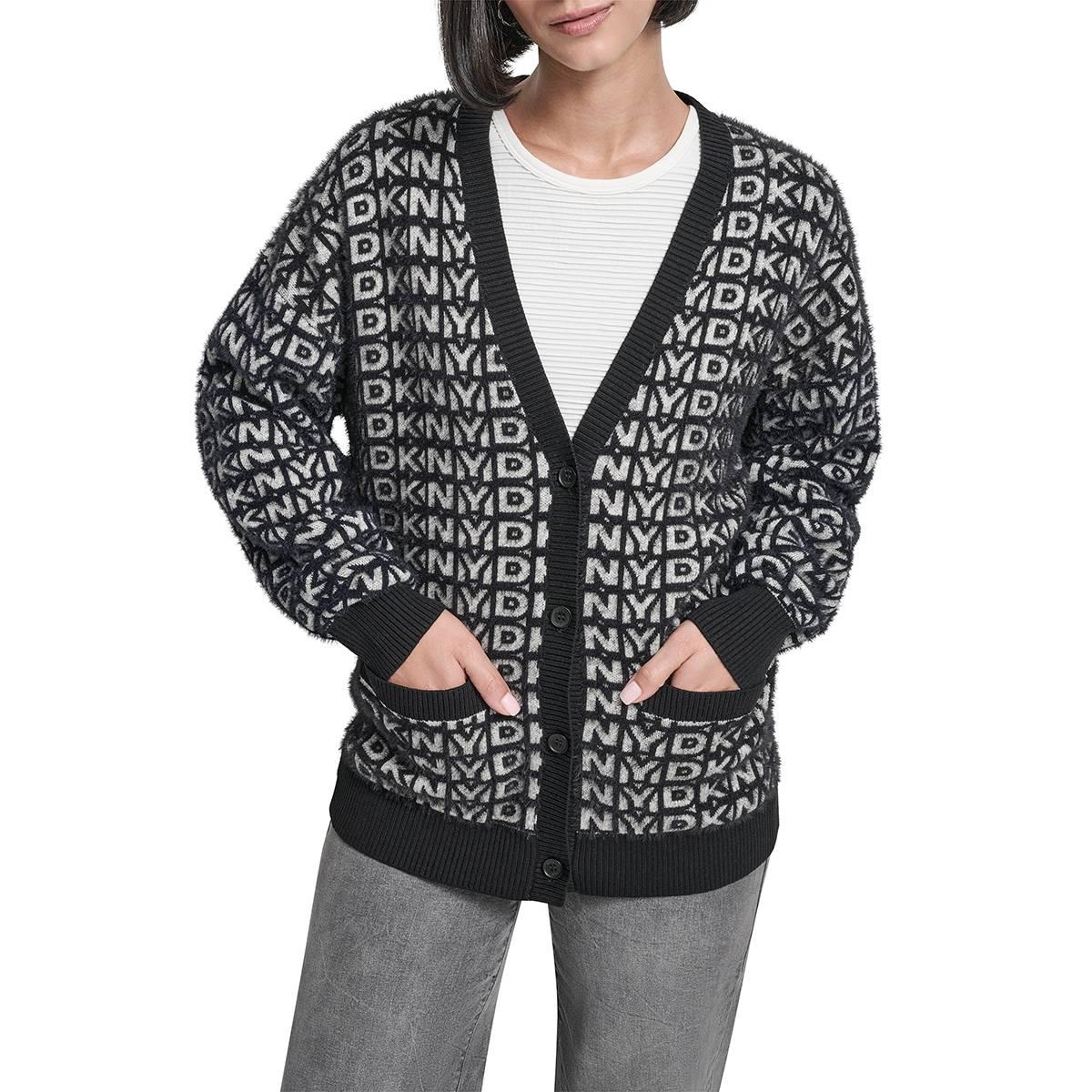 Click here for Womens DKNY Long Sleeve Button Front Logo Cardigan prices