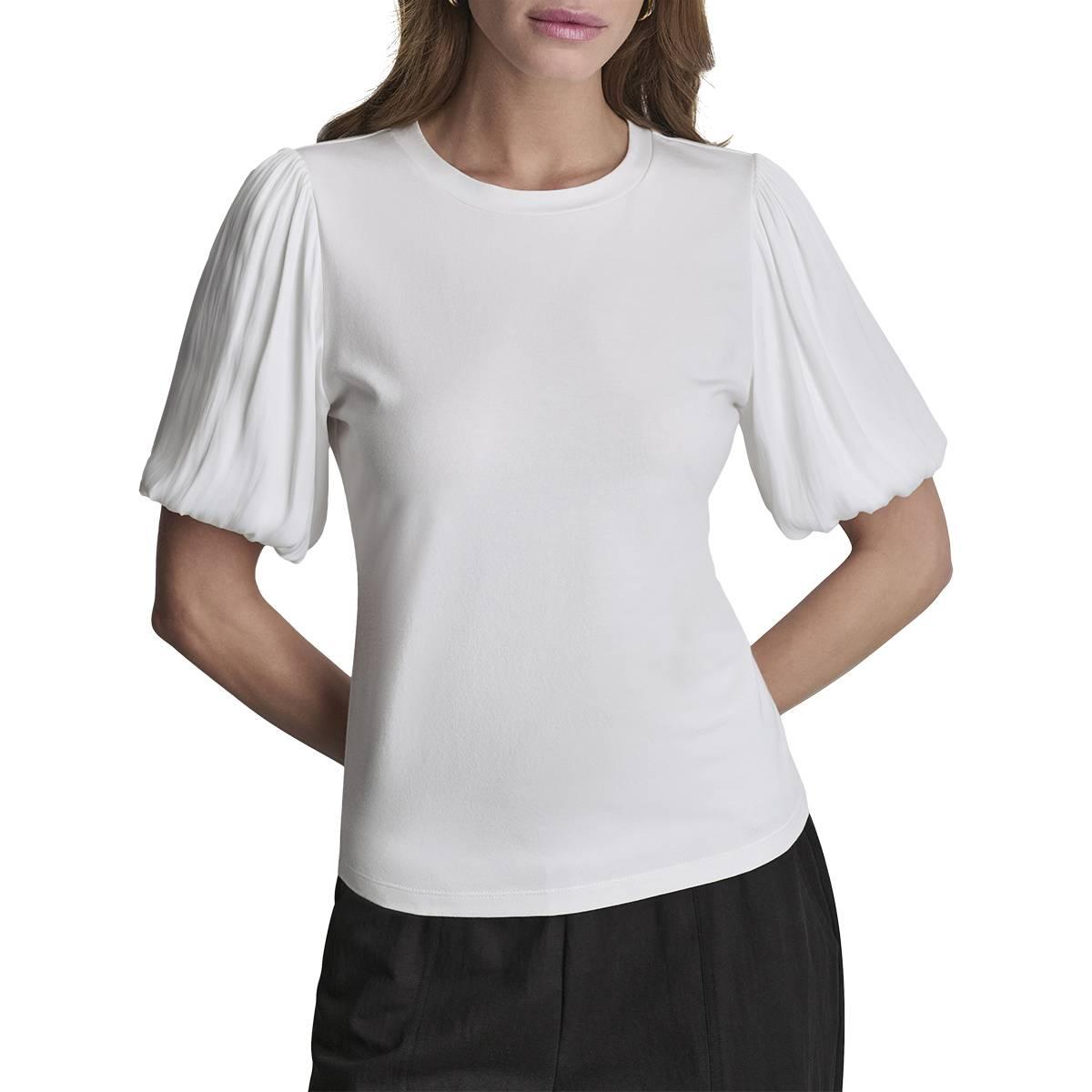 Click here for Womens DKNY Short Puff Sleeve Mixed Media Blouse prices