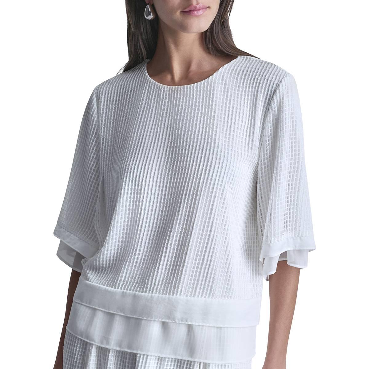 Click here for Womens DKNY Sport Elbow Sleeve Cutout Windowpane B... prices