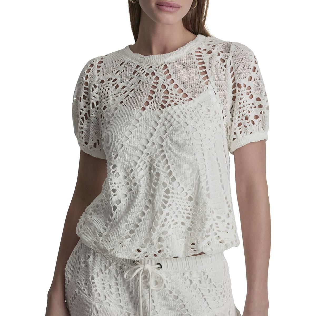 Click here for Womens DKNY Sport Short Elastic Sleeve Crochet Lea... prices