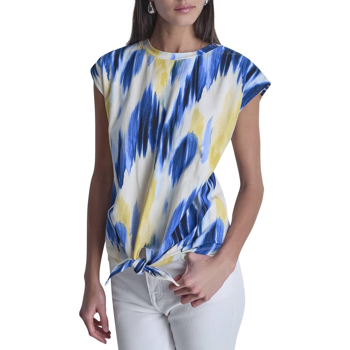 Click here for Womens DKNY Sport Cap Sleeve Abstract Knot Front B... prices