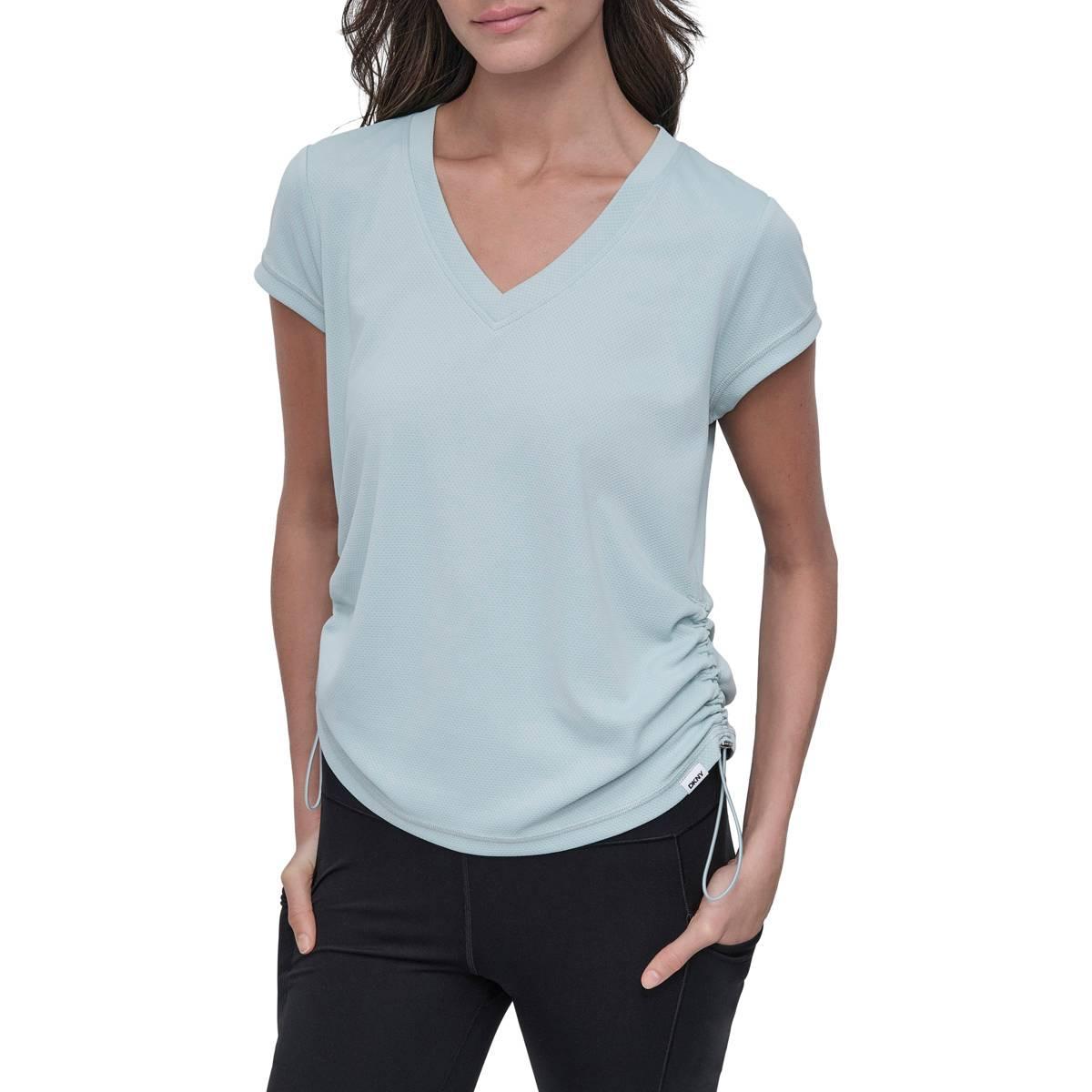 Click here for Womens DKNY Sport Short Sleeve V-Neck Ruch Side Te... prices