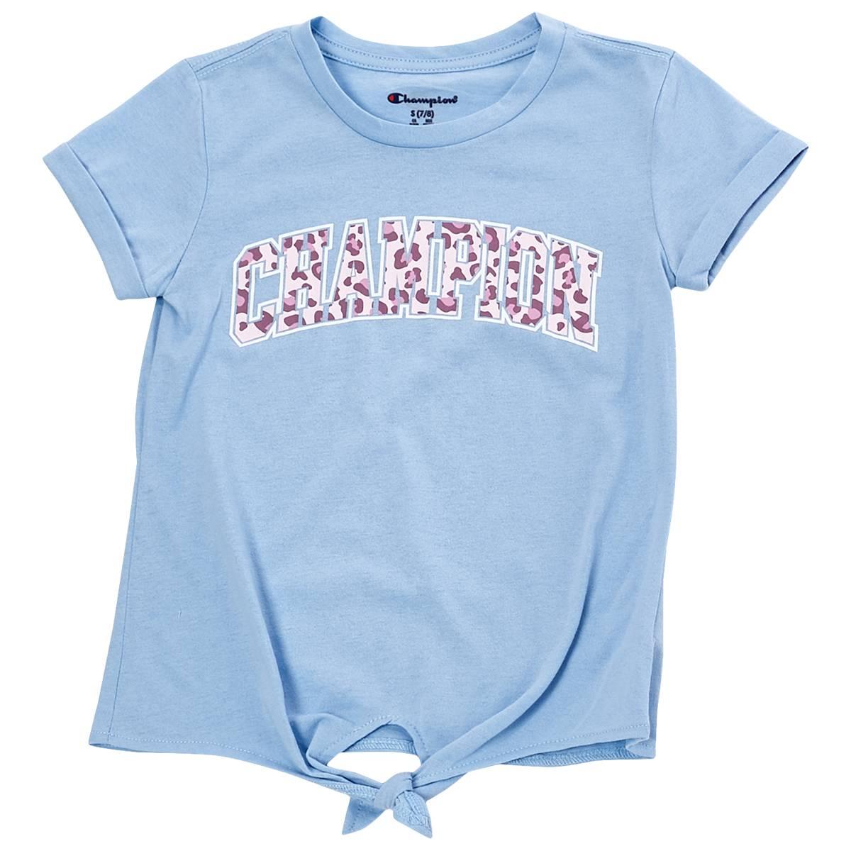 Click here for Girls (7-16) Champion(R) Tie Front Leopard Logo Te... prices