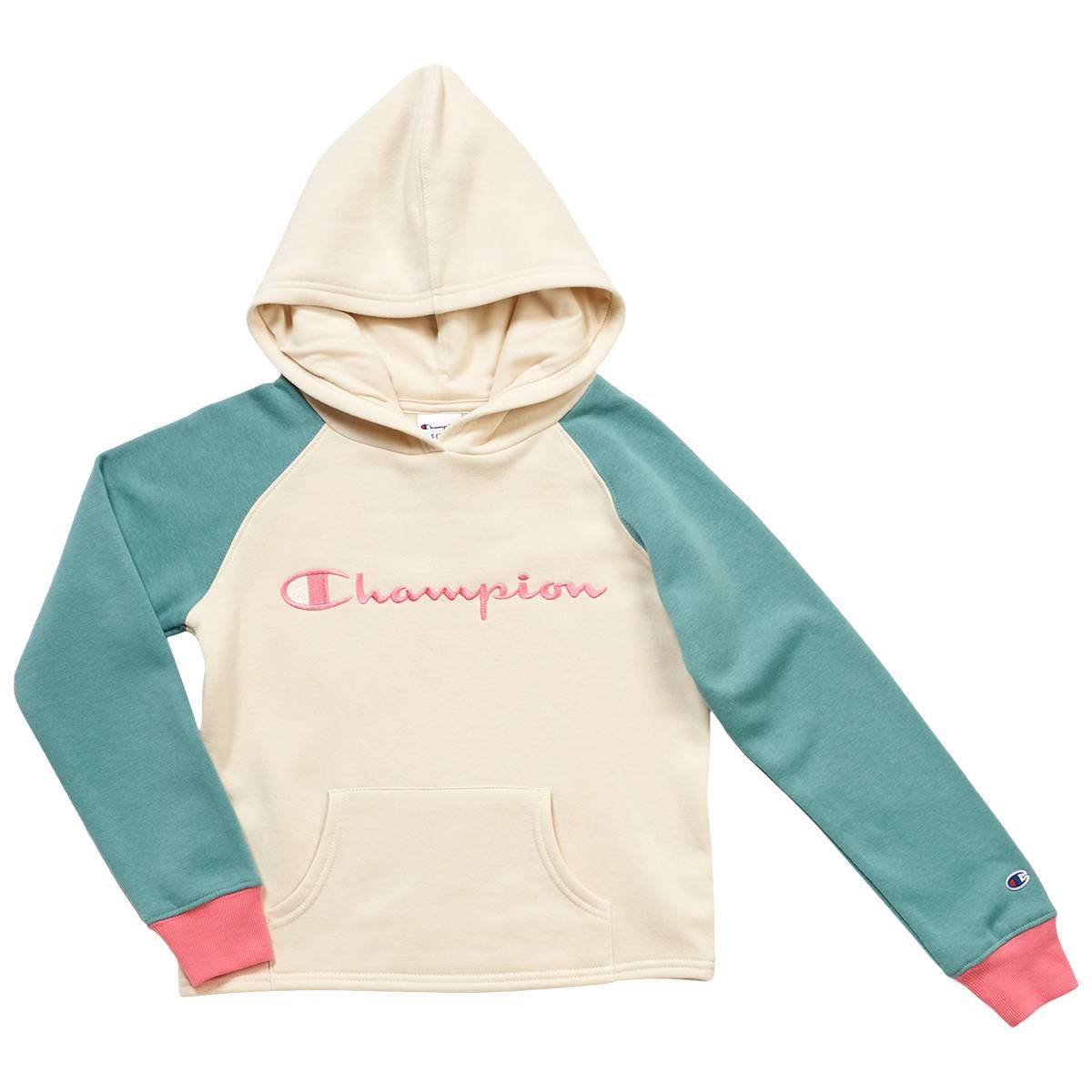 Girls (7-16) Champion(R) Color Block Embroidered Logo Hoodie