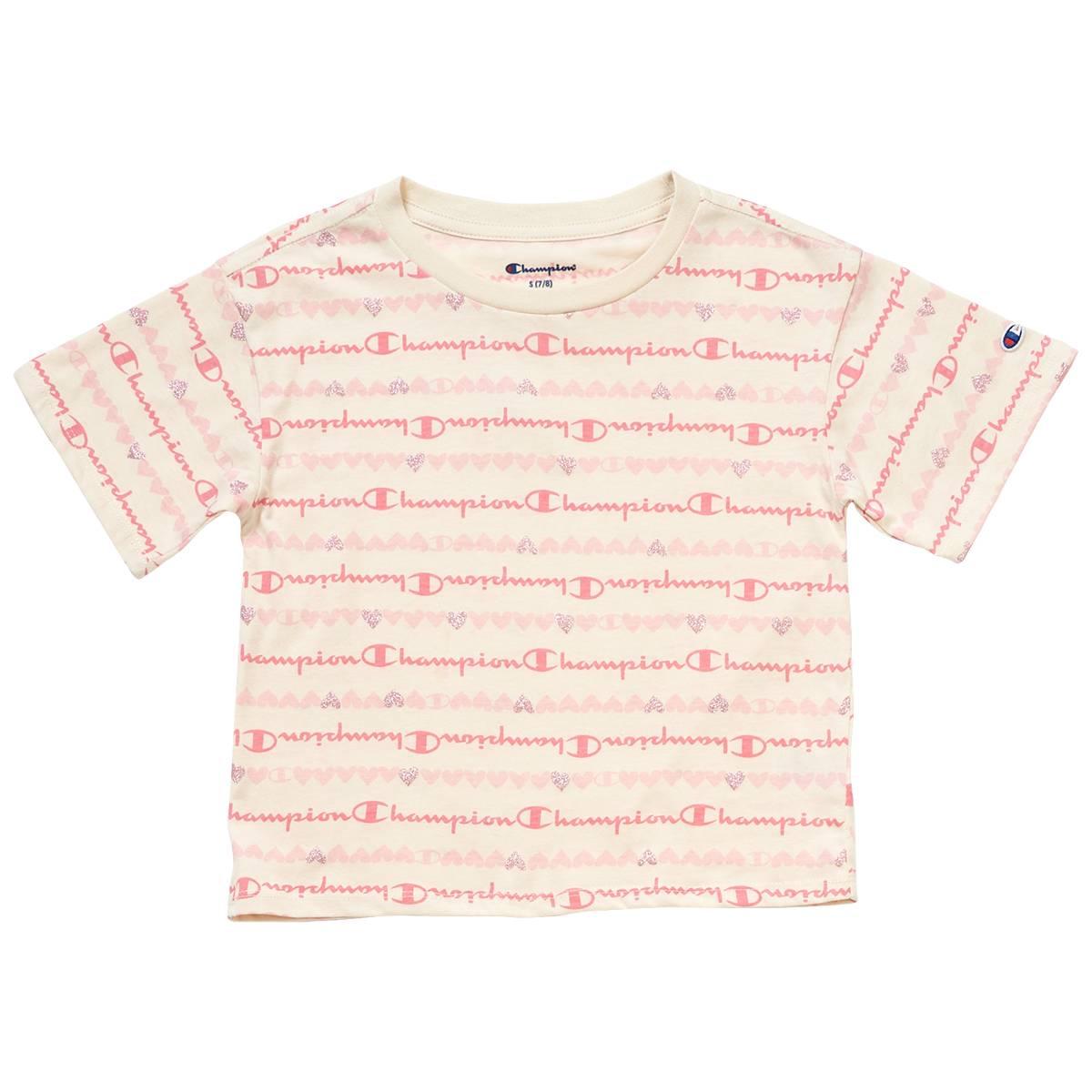 Girls (7-16) Champion(R) Logo & Heart Stripe Meet & Greet Tee