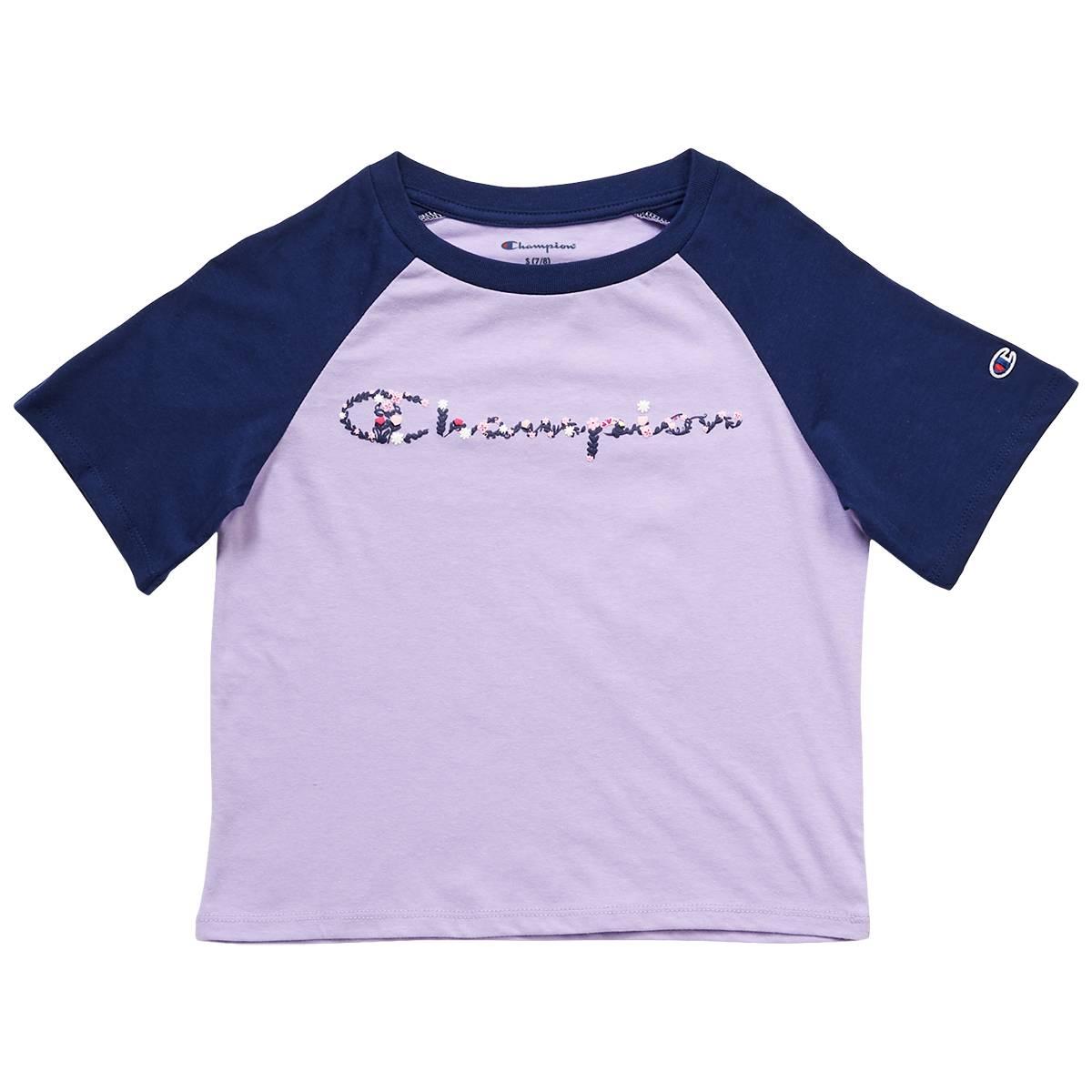 Girls (7-16) Champion(R) Color Block Puffy Floral Logo Tee
