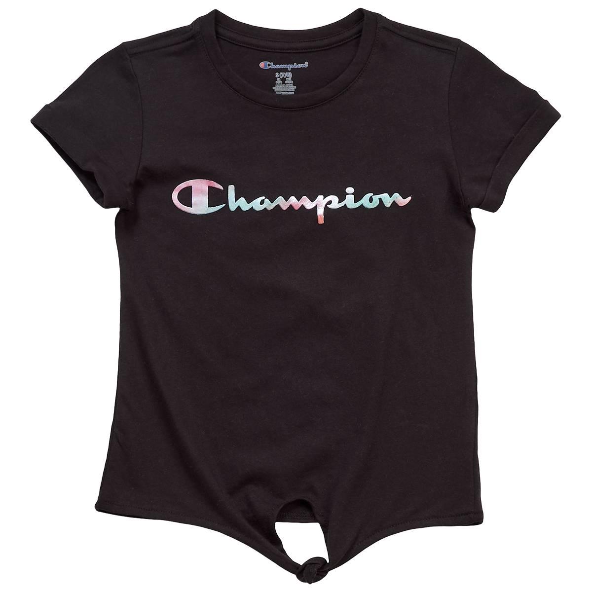 Girls (7-16) Champion(R) Ombre Oil Spill Logo Tie Front Tee