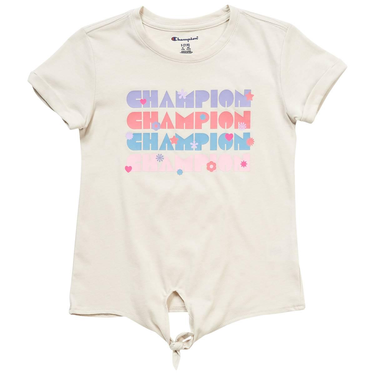Girls (7-16) Champion(R) Solid Mixed Icon Tie Front Tee