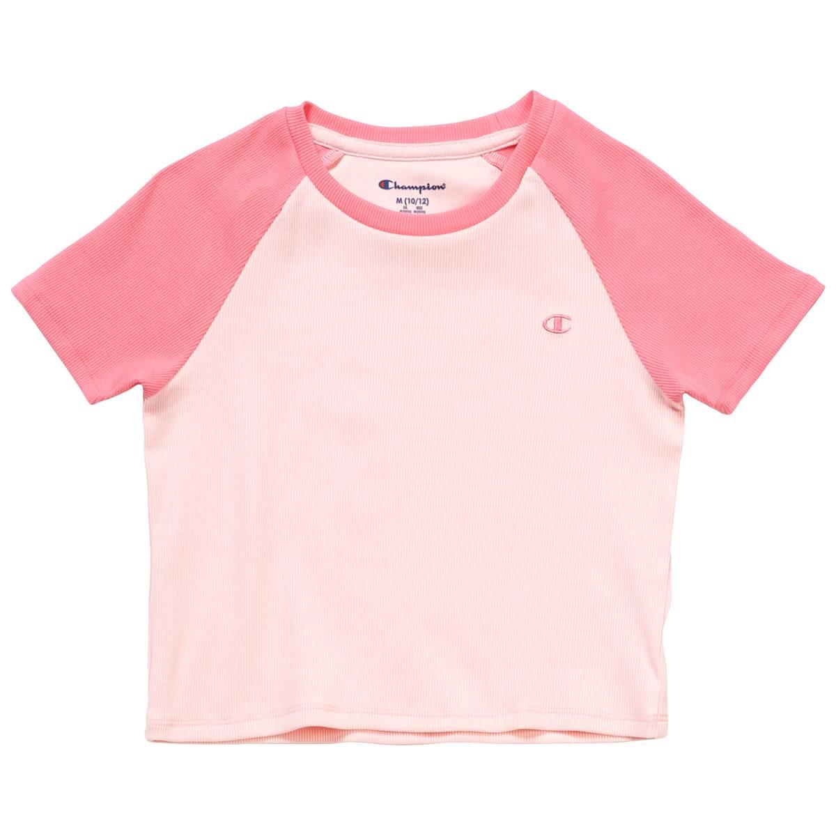 Girls (7-16) Champion(R) Short Raglan Sleeve Color Block Baby Tee