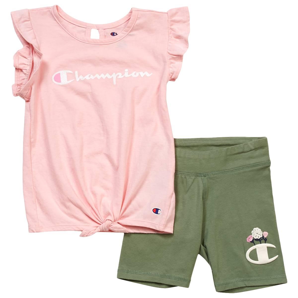 Click here for Girls (4-6x) Champion(R) Ruffle Tie Front Logo Tee... prices