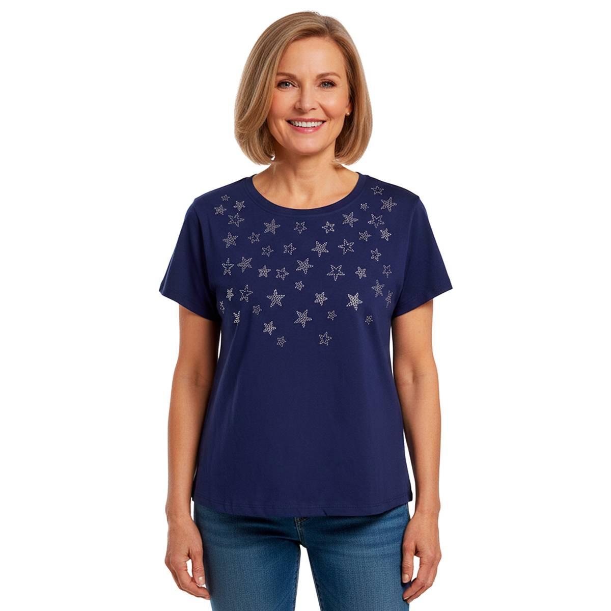 Click here for Petite Emily Daniels Short Sleeve Rhinestone Star... prices