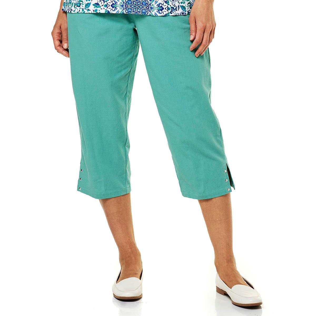 Click here for Womens Emily Daniels Pull On Solid Capris With Riv... prices