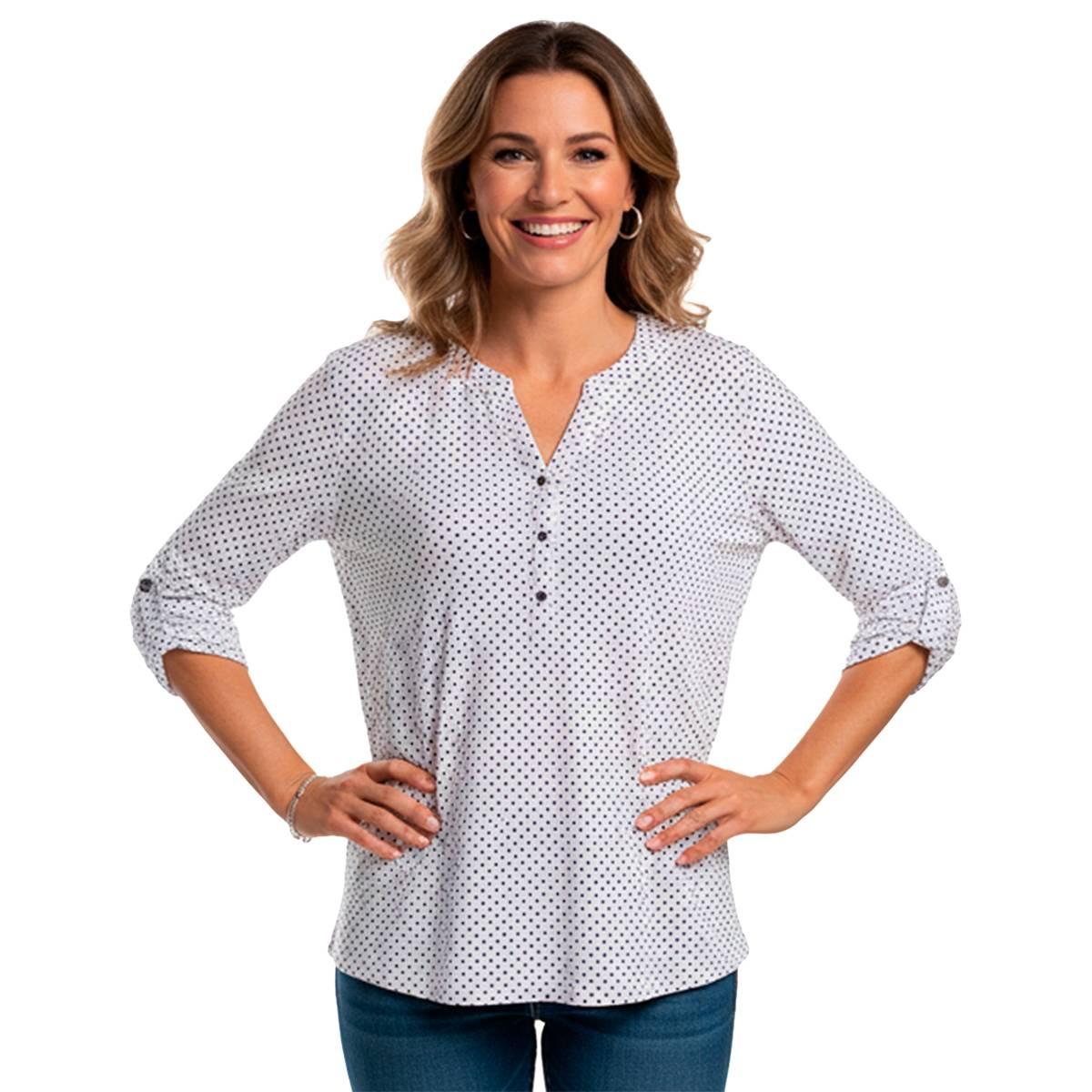 Click here for Womens Emily Daniels 3/4 Sleeve Dot Button Front B... prices