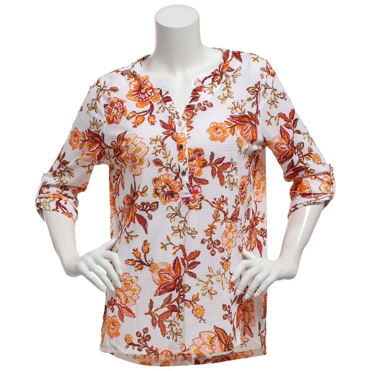 Click here for Plus Size Emily Daniels 3/4 Sleeve Floral Button F... prices