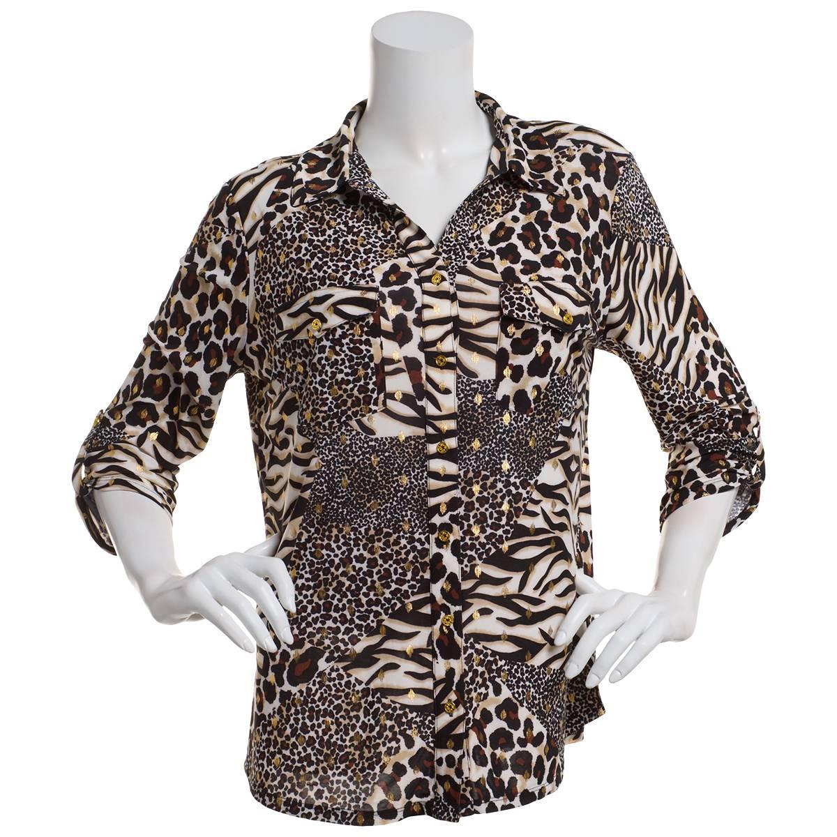 Click here for Womens Emily Daniels 3/4 Sleeve Foil Animal Button... prices